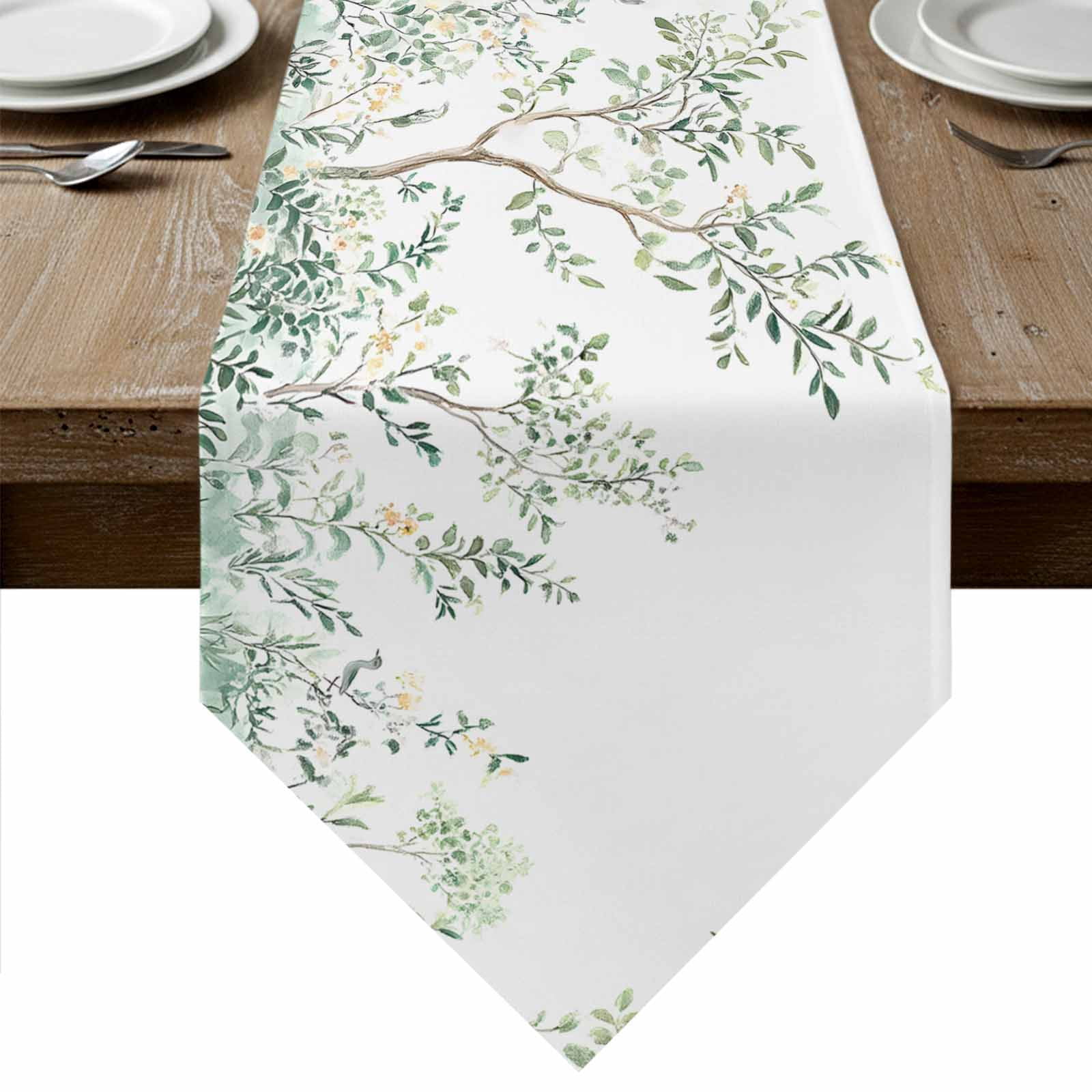 Green Eucalyptus Leaves Table Runner Linen Burlap Table Runner 90 ...