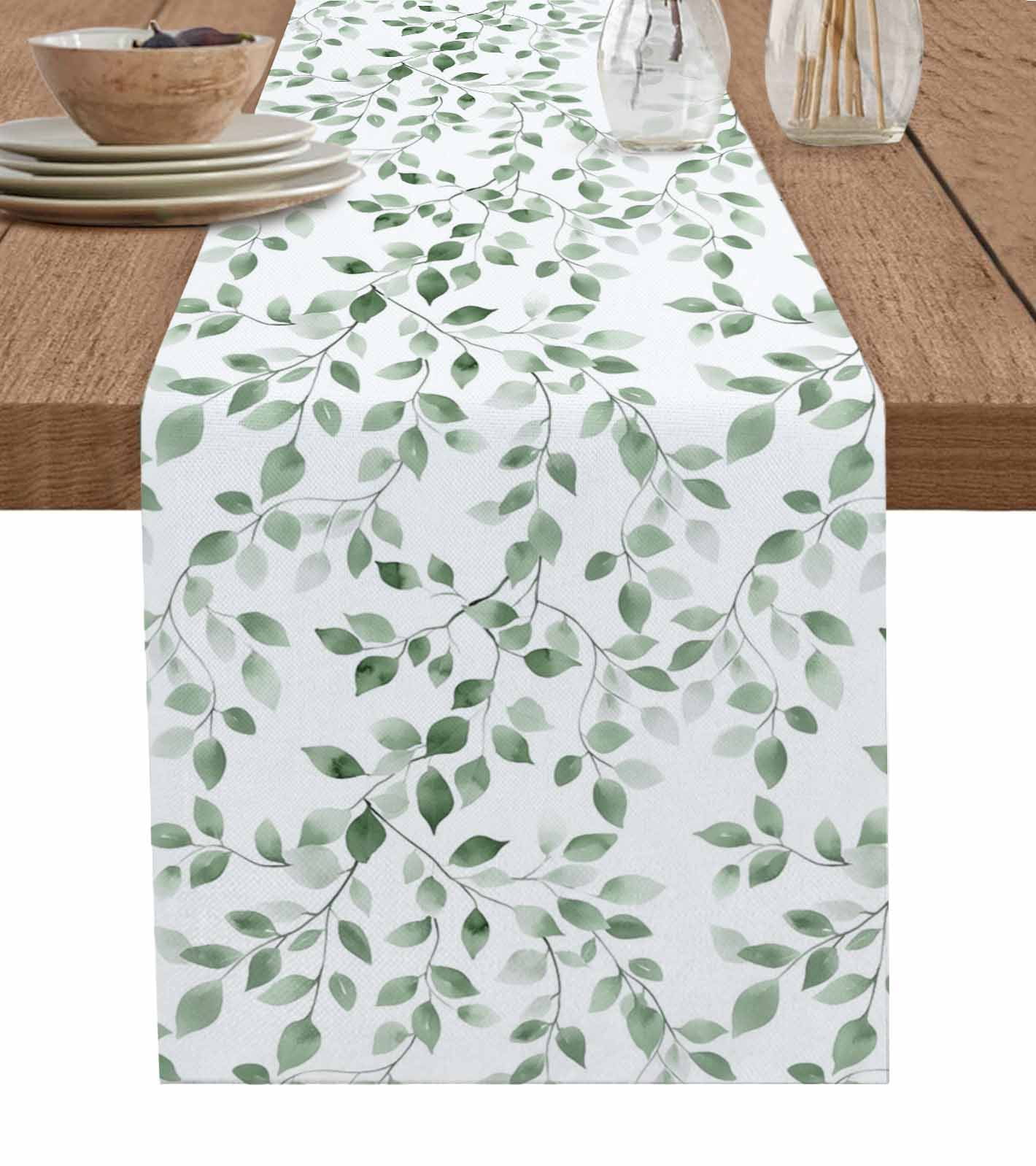 Green Eucalyptus Leaves Table Runner Summer Botanical Watercolor Retro Tablerunners 13 x 48 Inch ...