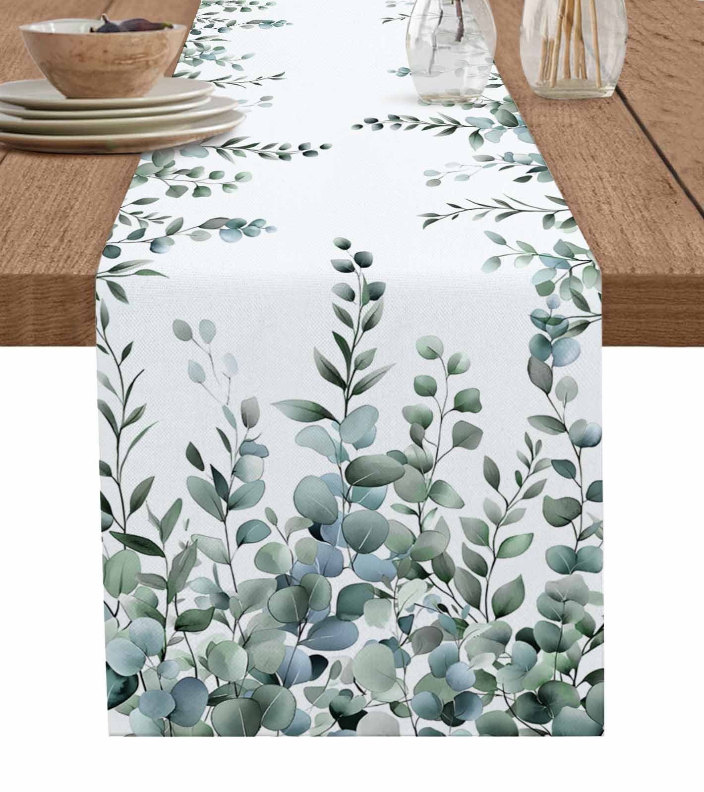 Green Eucalyptus Leaves Table Runner Summer Botanical Watercolor ...