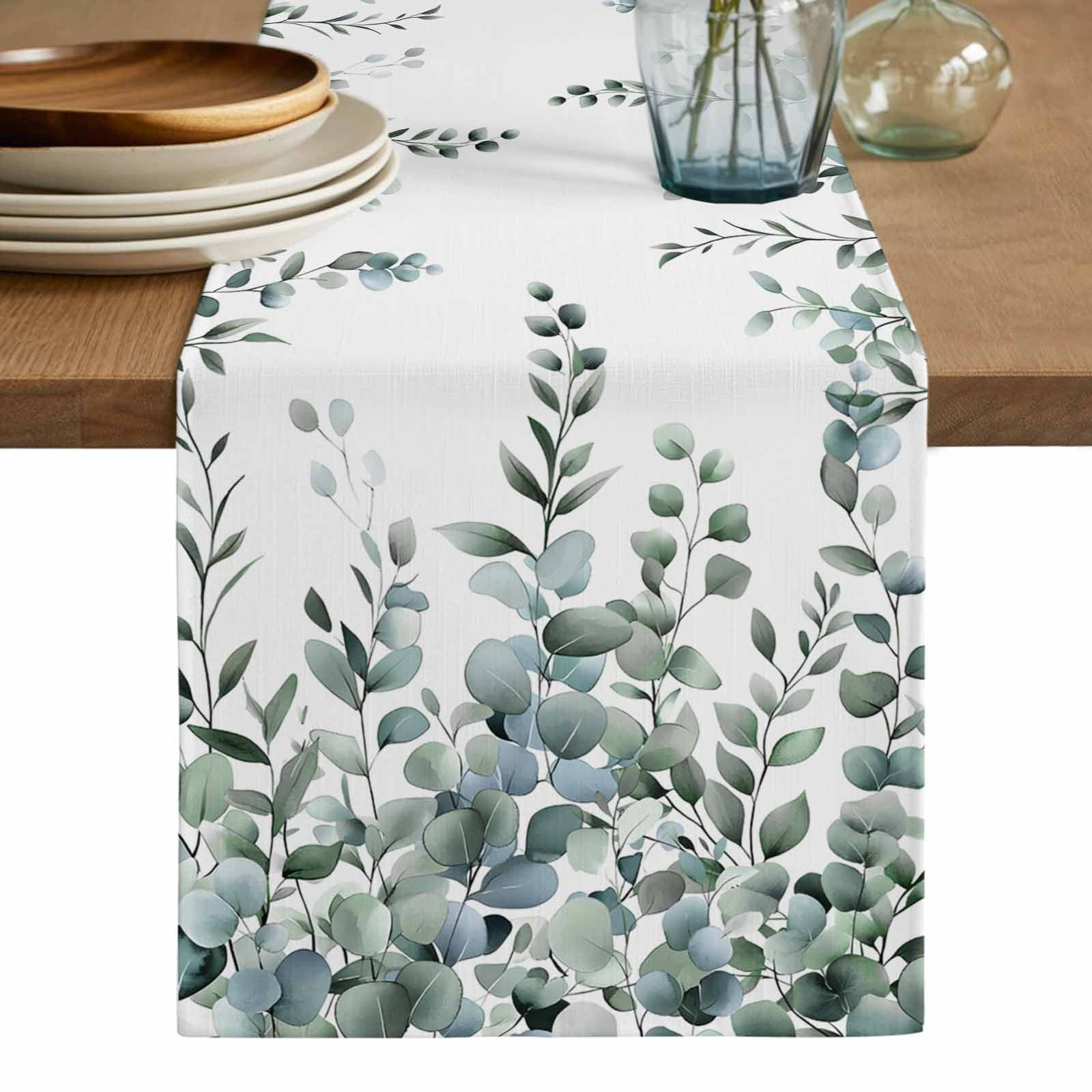 Green Eucalyptus Leaves Table Runner, Summer Botanical Watercolor ...