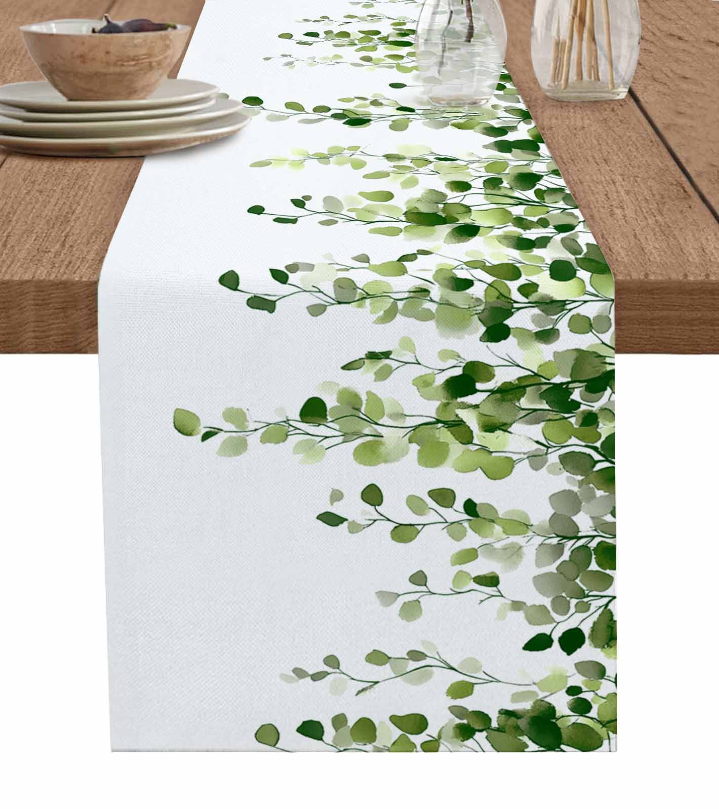 Green Eucalyptus Leaves Table Runner Summer Watercolor Leaf ...