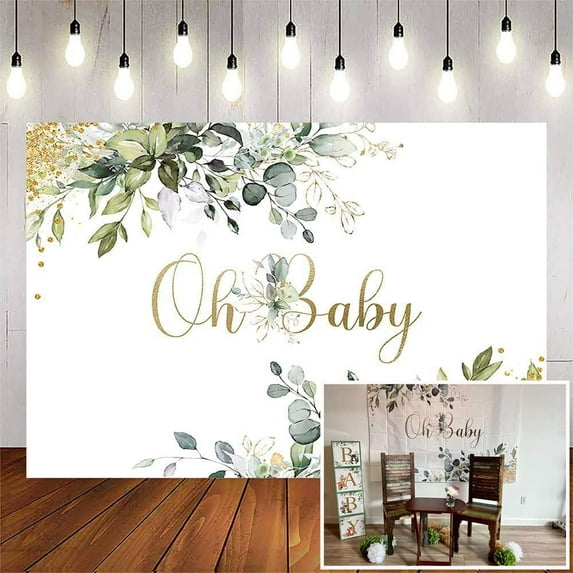 Green Eucalyptus Oh Baby Backdrop Greenery Oh Baby Shower Party ...