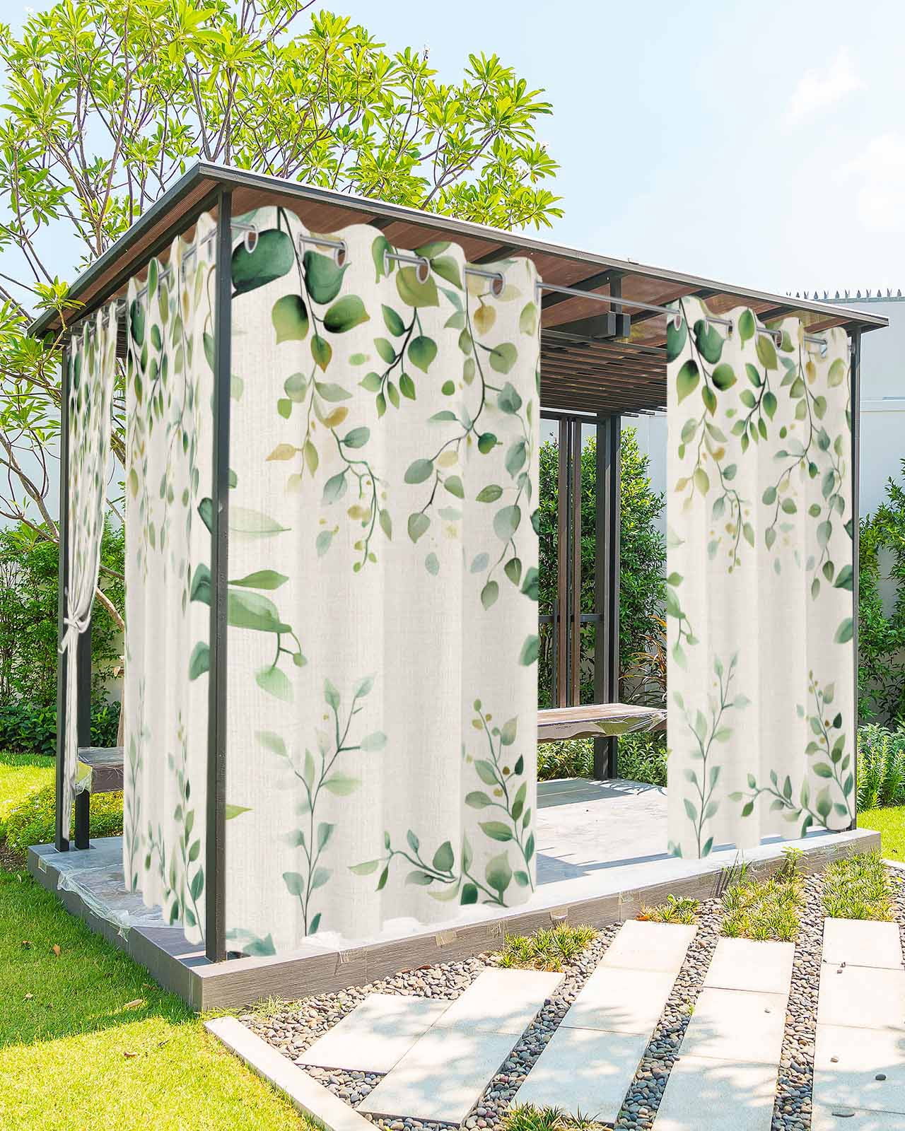 Green Eucalyptus Outdoor Curtains for Patio Waterproof,Country Nature ...