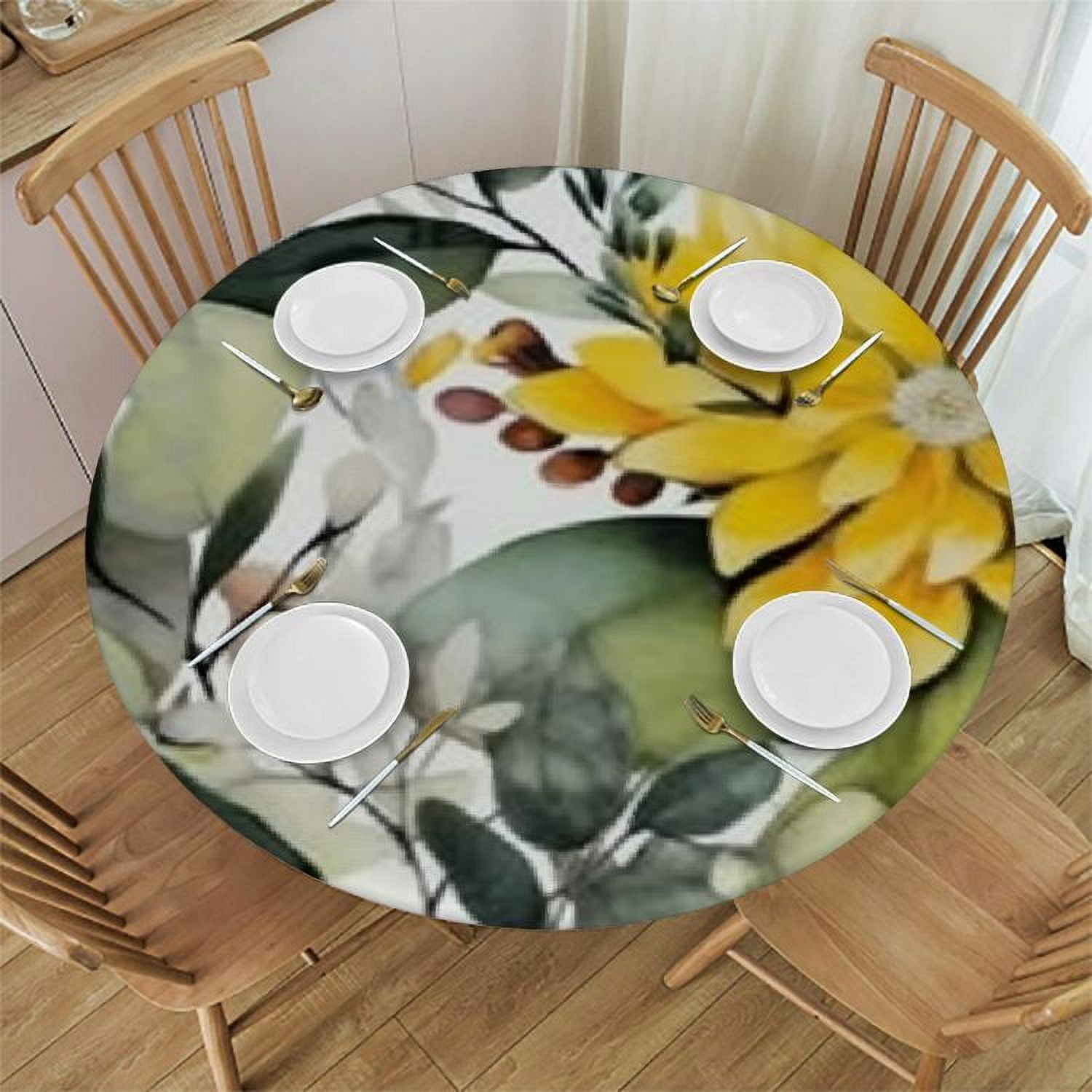 Green Eucalyptus Round Waterproof Table Cover Fitted Tablecloth ...