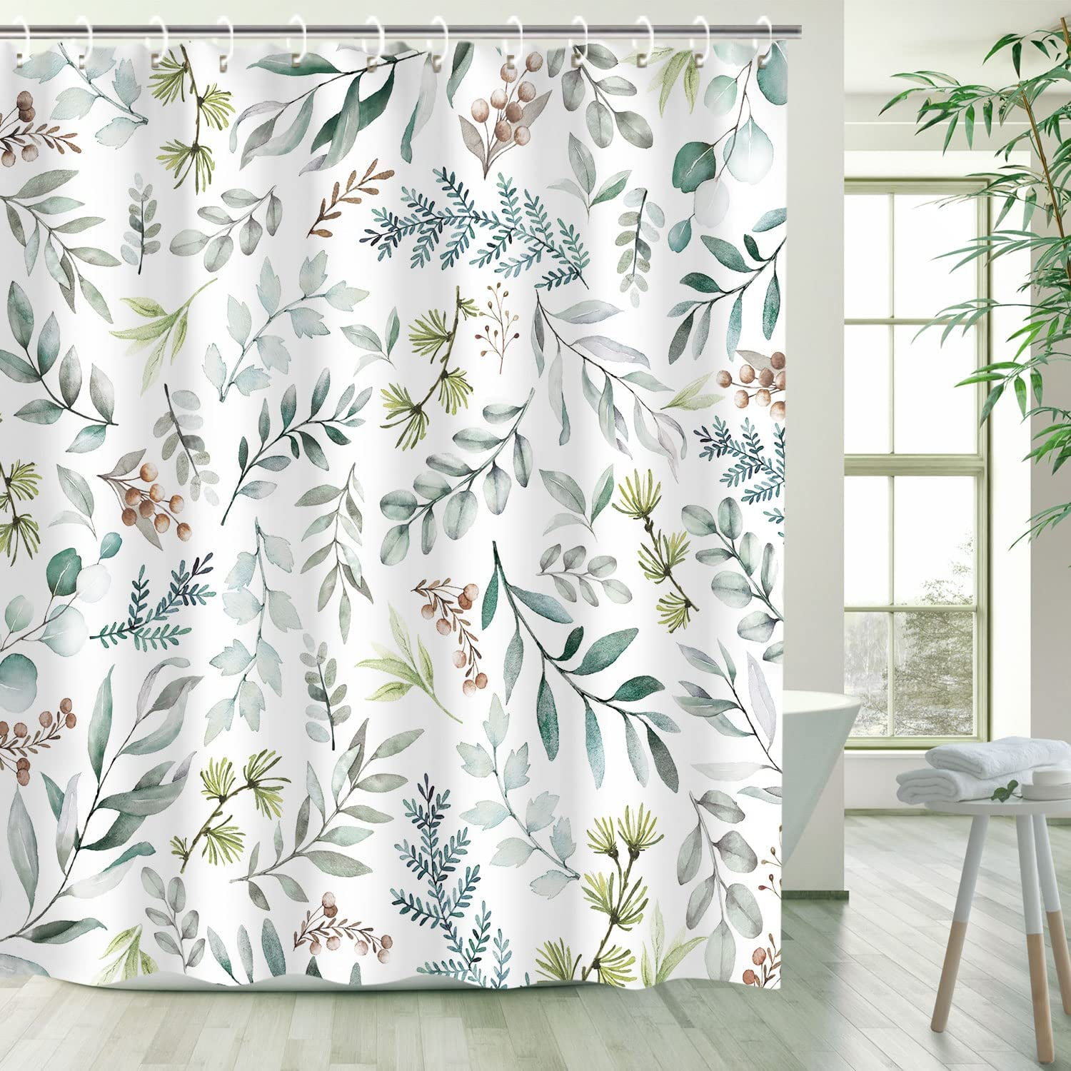Green Eucalyptus Shower Curtain, Leaves Shower Curtain, Botanical ...