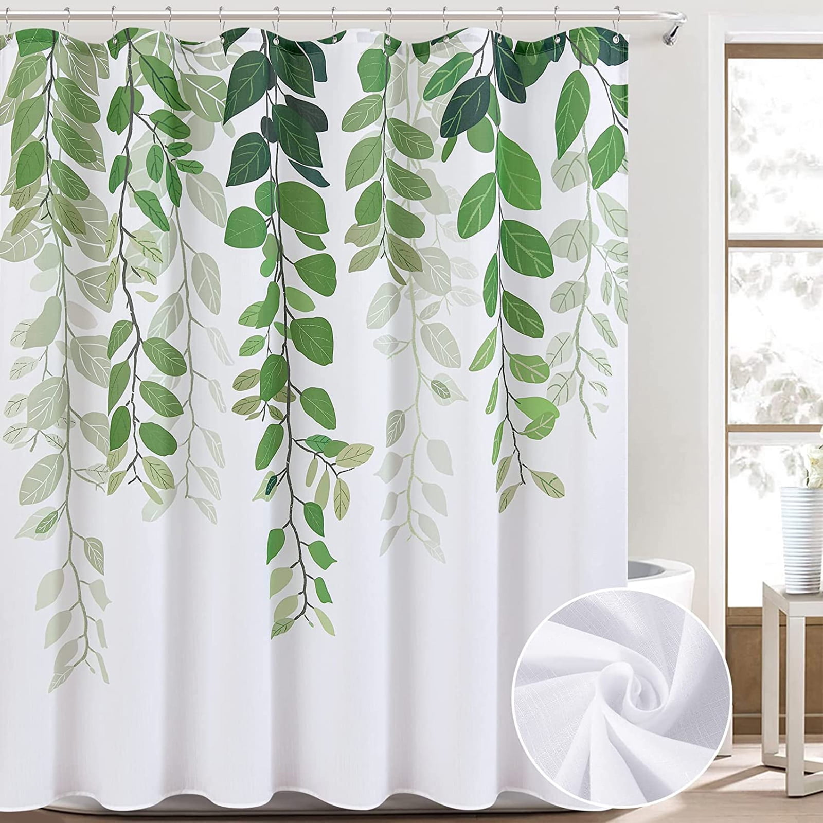 Green Eucalyptus Shower Curtain Spring Summer Watercolor Leaves Shower