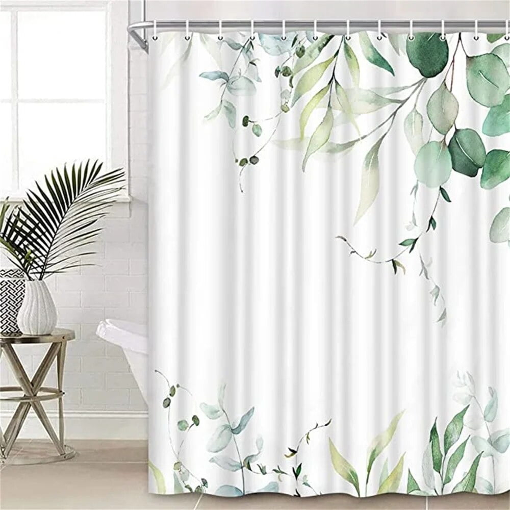 Green Eucalyptus Shower Curtain Watercolor Floral Plant Leaf Botanical