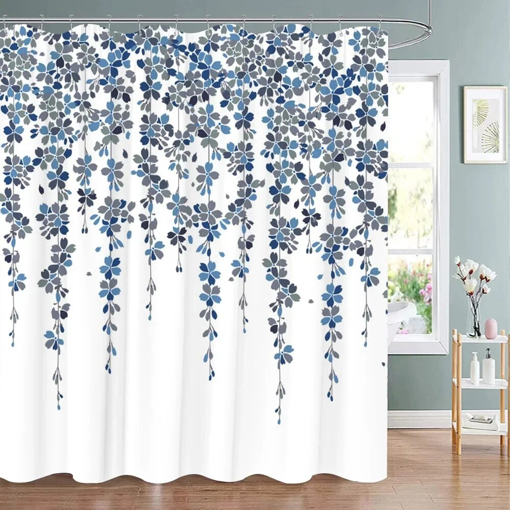 Green Eucalyptus Shower Curtain Watercolor Teal Plant Leaf Bathroom