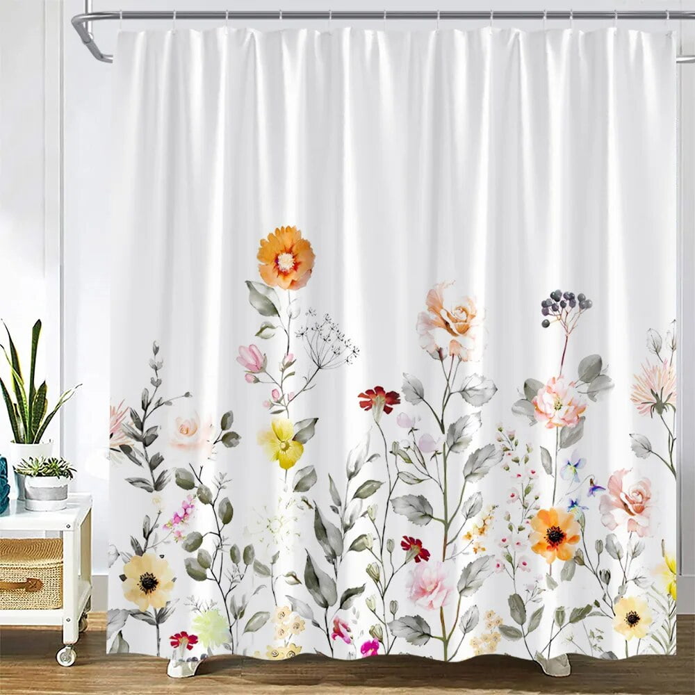 Green Eucalyptus Shower Curtains Watercolor Leaves On The Top Plant