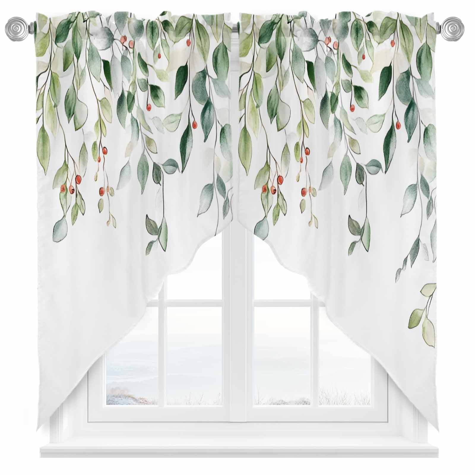 Green Eucalyptus Swag Valances for Windows 2 Pack Leaf Branch Red Fruit ...