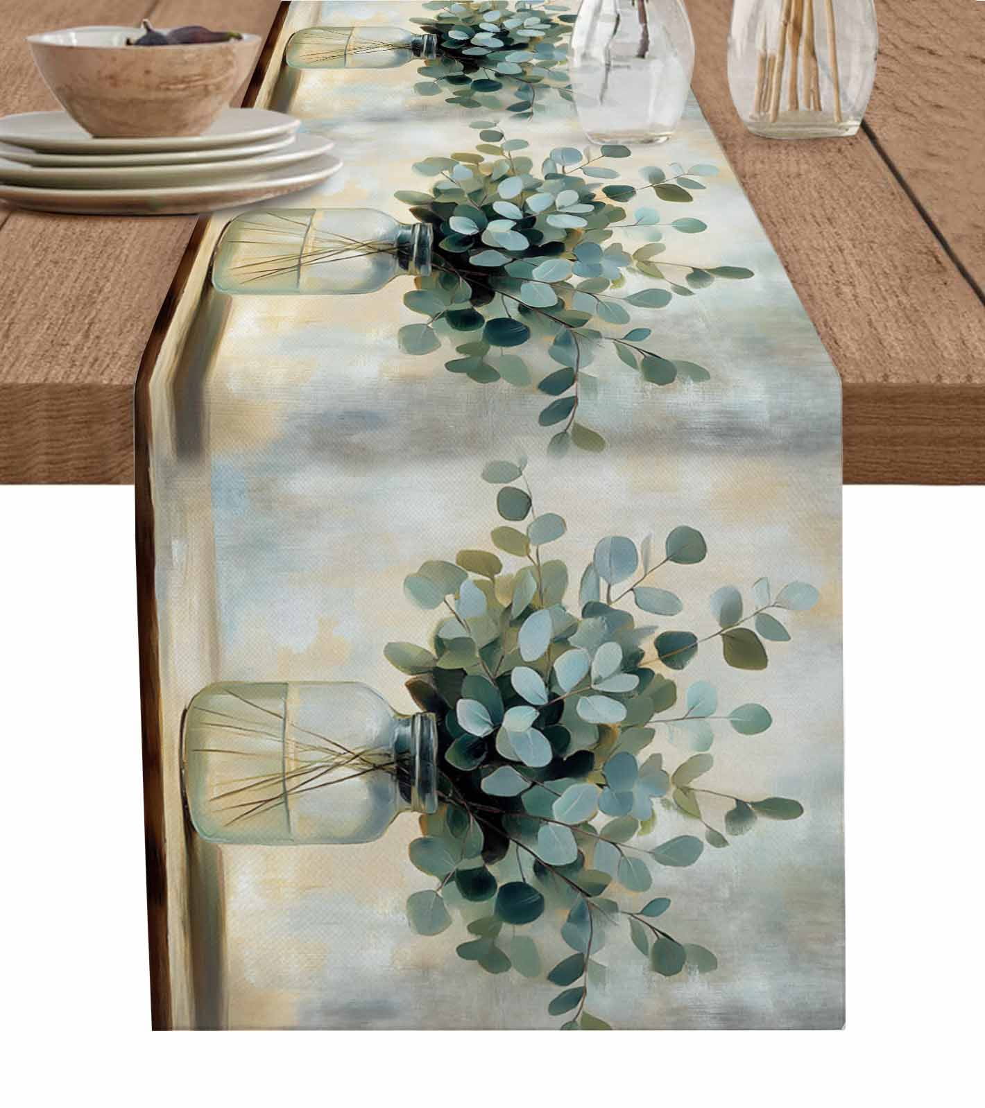 Green Eucalyptus Table Runner 72 Inches, Botanical Leaves Spring Retro ...