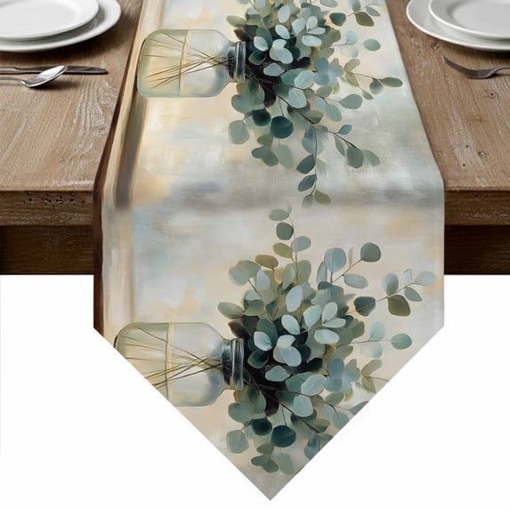 Green Eucalyptus Table Runner Linen Burlap Table Runner 72 Inches Long ...