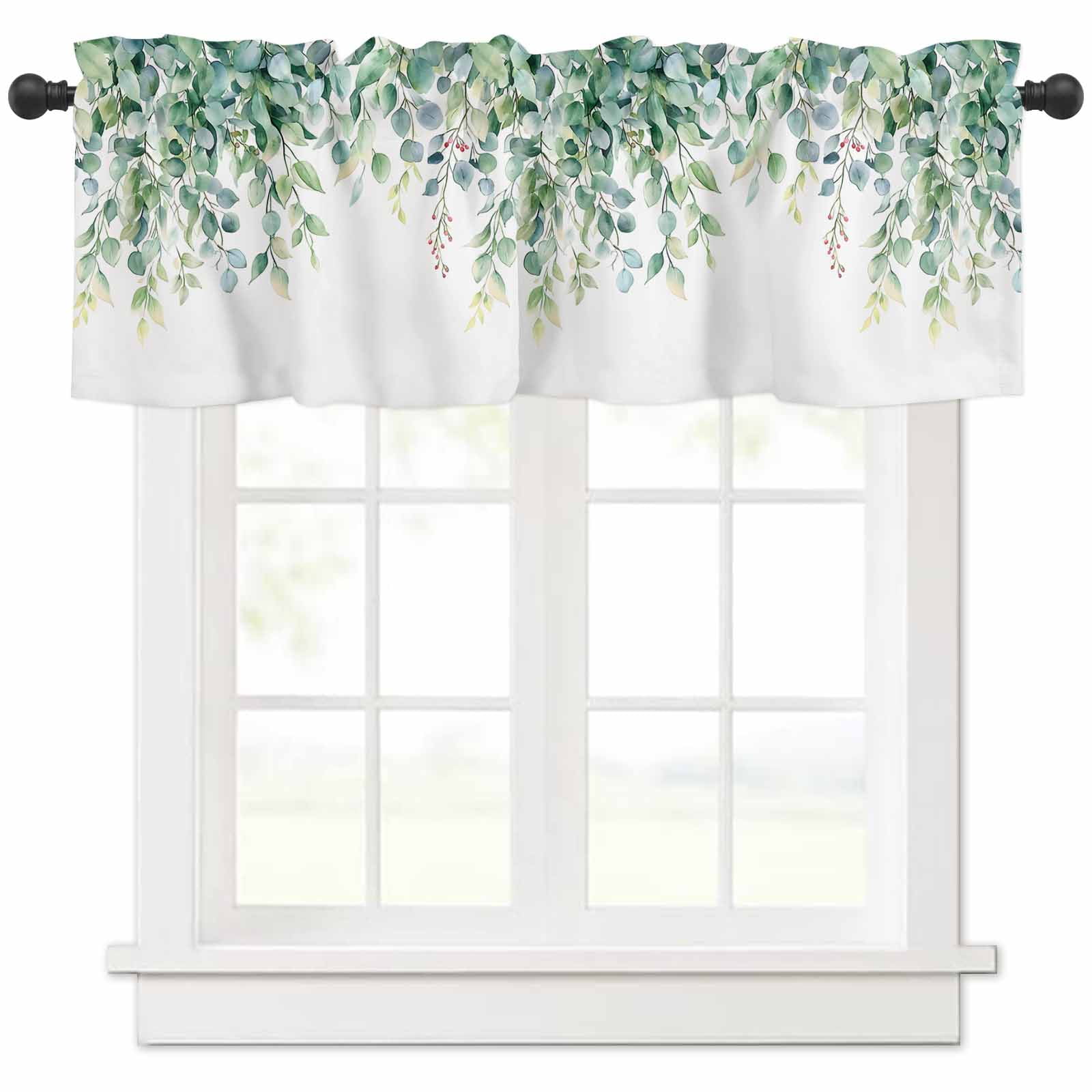 Green Eucalyptus Valances for Windows Farmhouse Kitchen Curtains ...