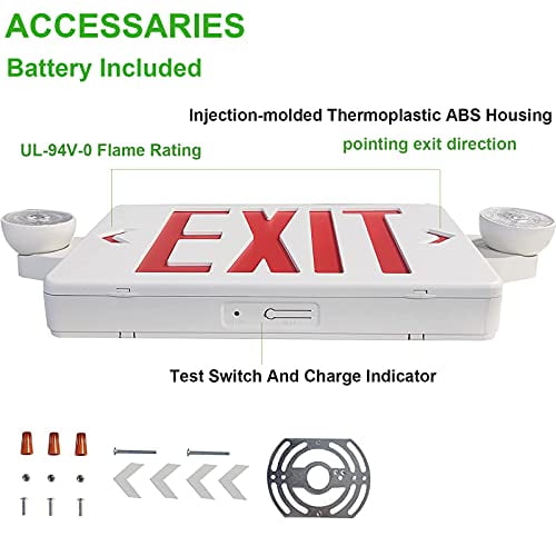 Green Exit Sign with Emergency Lights, Double Face Emergency Exit Light ...