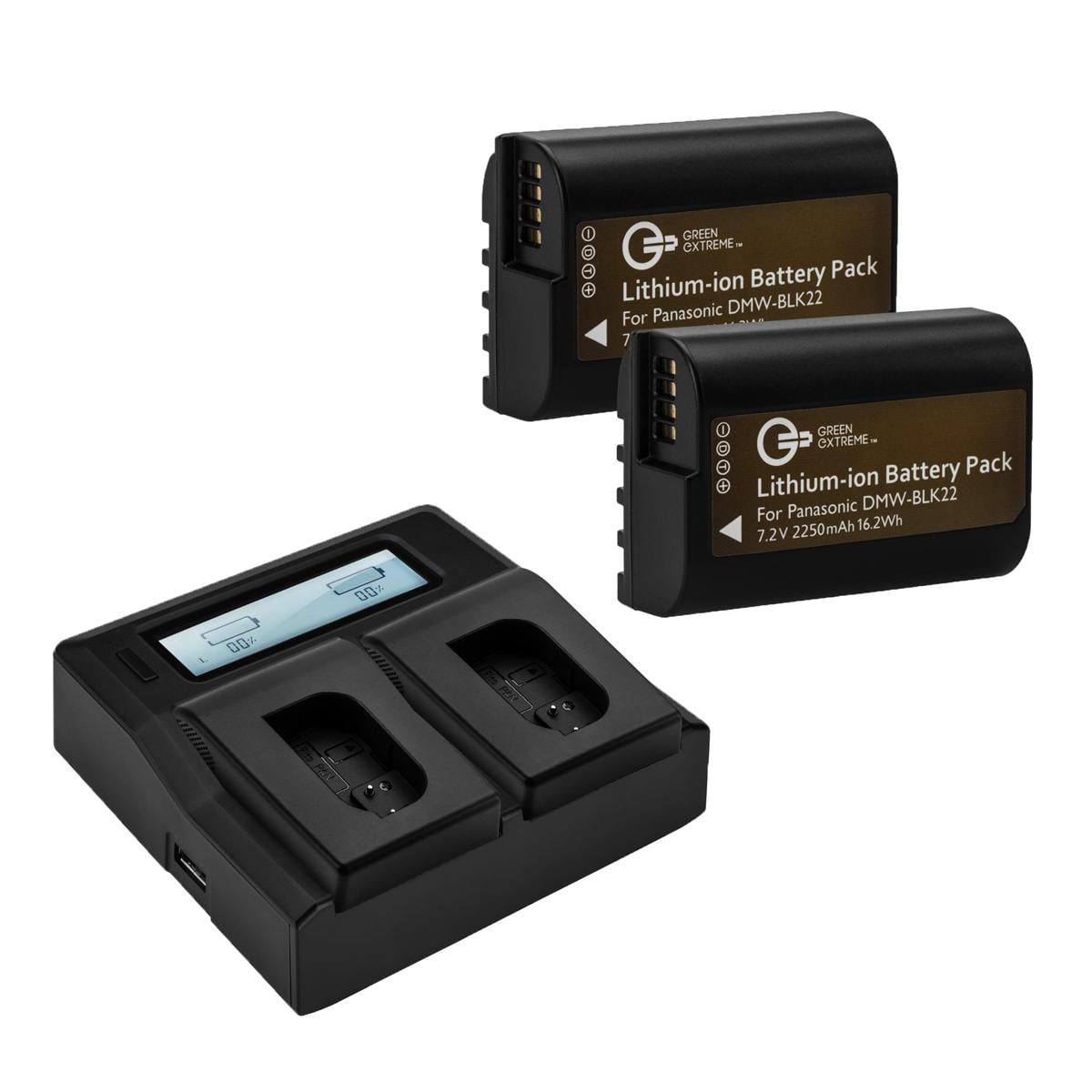 Green Extreme 2 Pack DMW-BLK22 Battery and Dual Charger Kit (7.2V ...