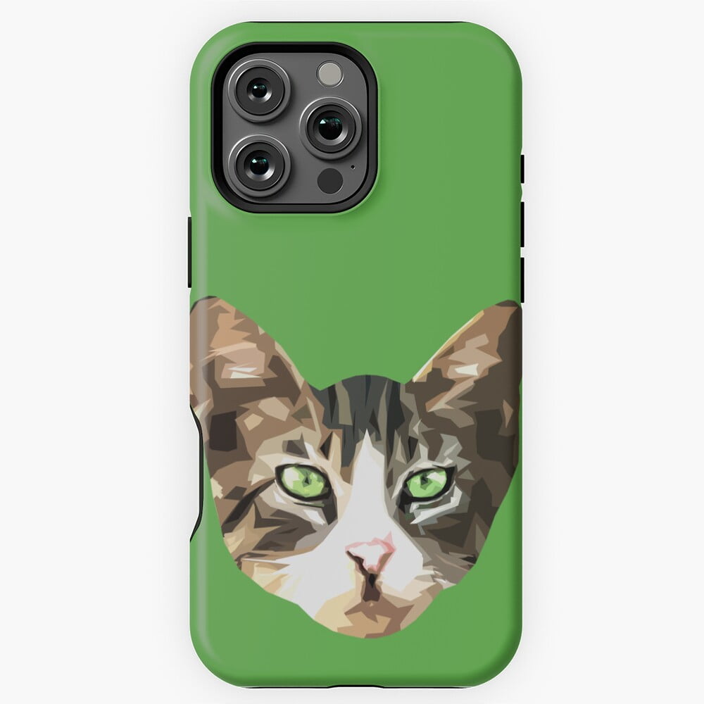 Green Eyed Tabby Cat Cute Color Pop Art iPhone Case 11 12 13 14 15 16 ...