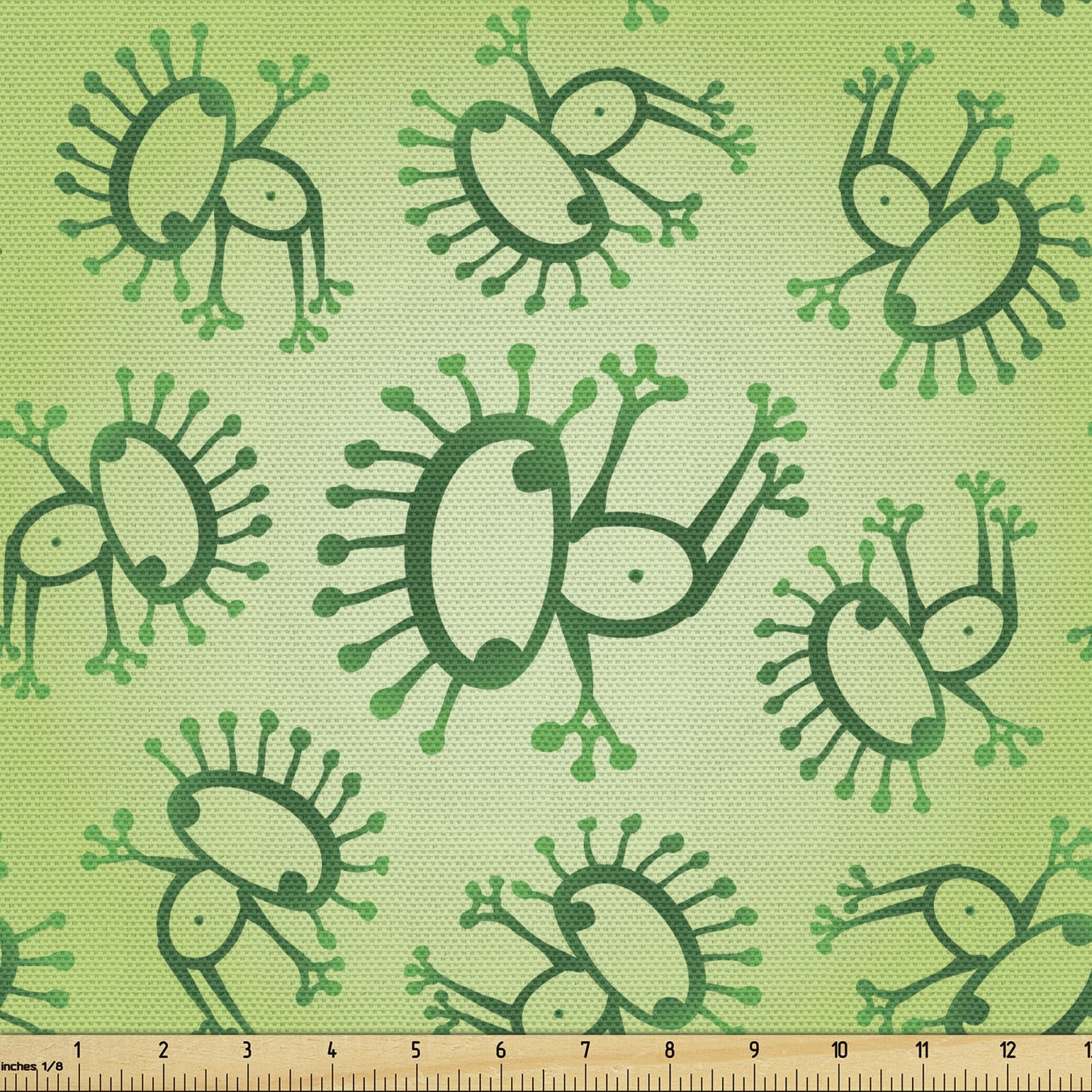 Ambesonne Green Fabric by the Yard Upholstery, Doodle Style Alien Frogs ...