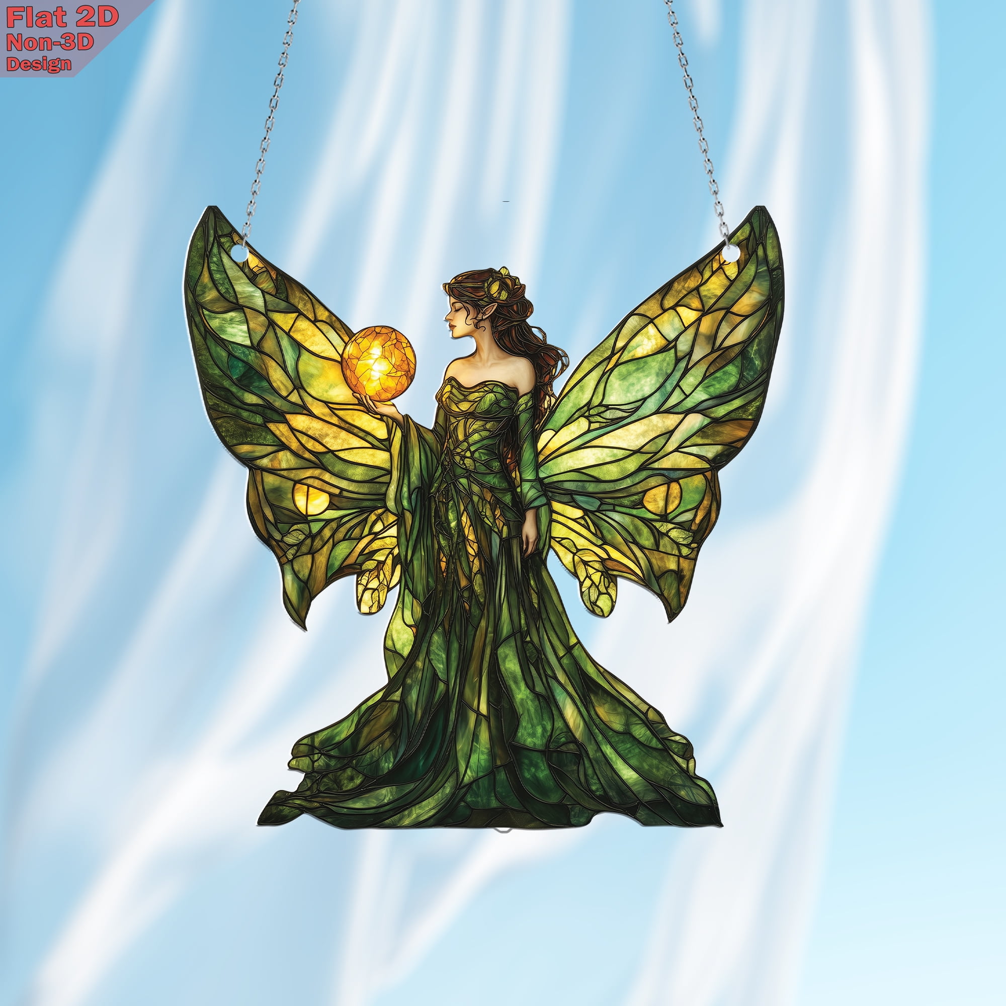 Green Fairy Acrylic Window Hanging – 2D Stained Glass Style Sun Catcher ...