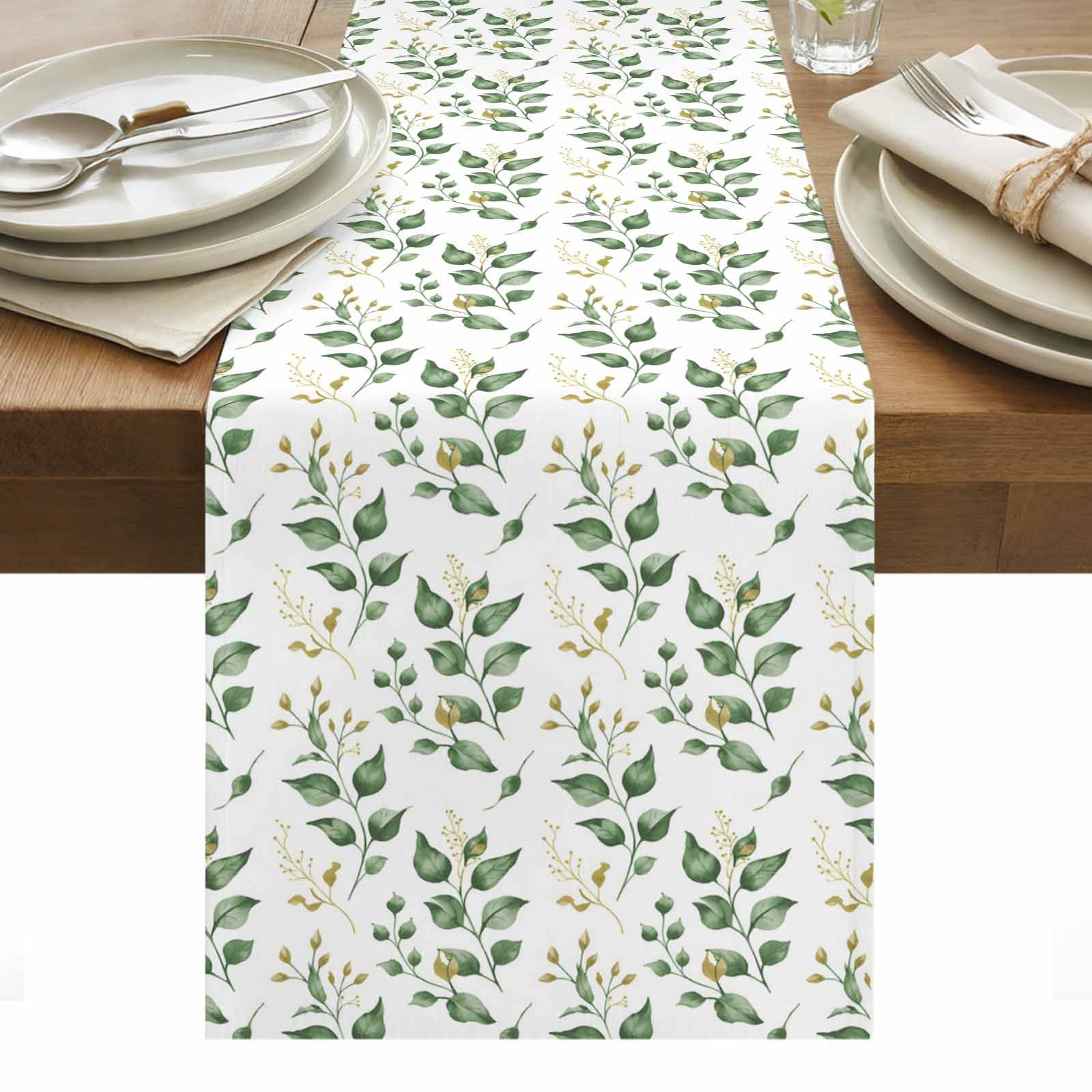 Green Fall Leaves Table Runner - 70 Inch Long, Kitchen Dining Table ...