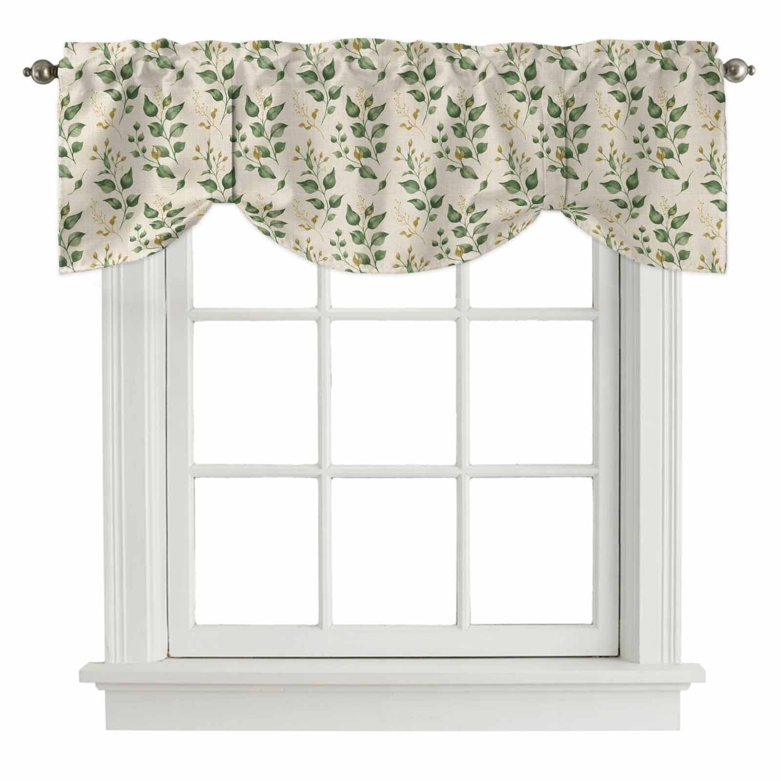 Green Fall Leaves Tie Up Valance Curtains for Windows, Kitchen Curtains ...
