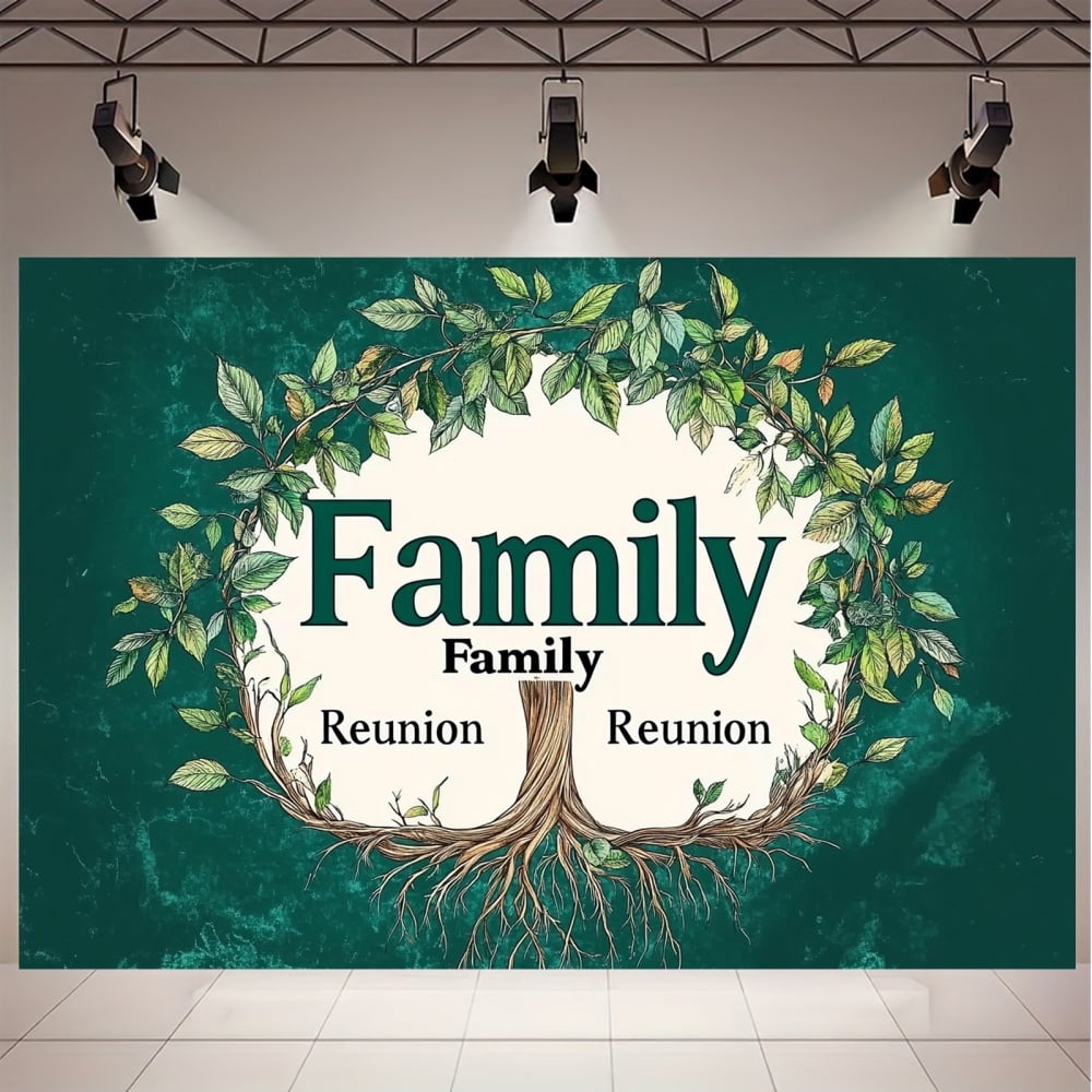Green Family Reunion Theme Backdrop Greenery Eucalyptus Leaves Family ...