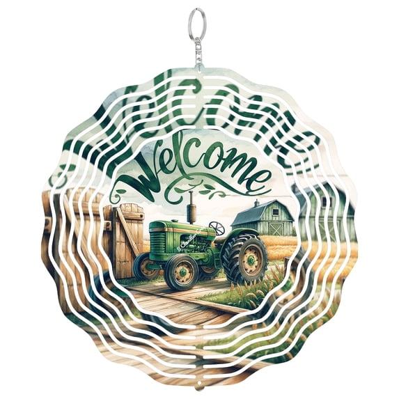Green Farm Tractor 3D Wind Spinner, Rustic Country Hanging Ornament ...