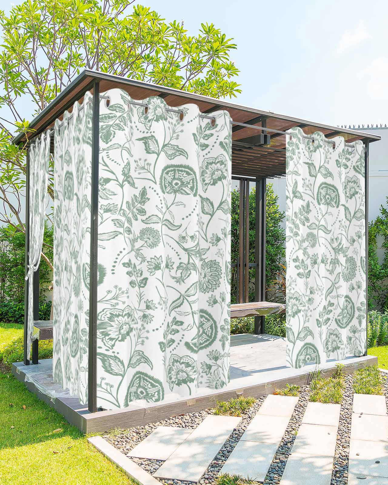 Green Farmhouse Outdoor Curtains for Patio Waterproof,Floral Floral ...