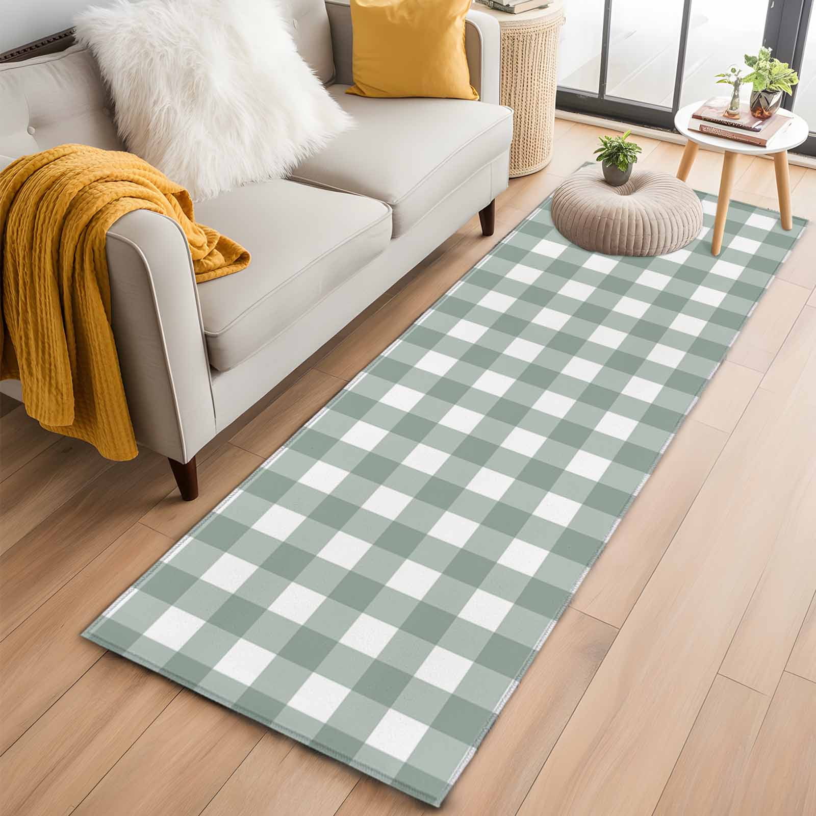 Green Farmhouse Runner Rug 2x6 FT,Non Slip Hallway Rugs,Buffalo Plaid ...