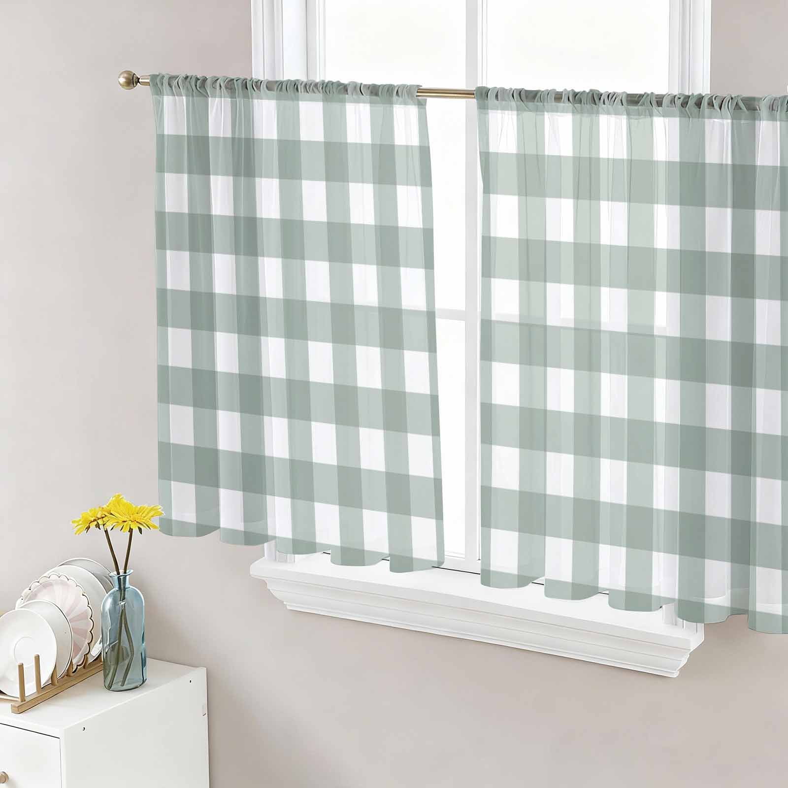 Green Farmhouse Semi Sheer Curtains 45 Inch Length 2 Panels Set ...