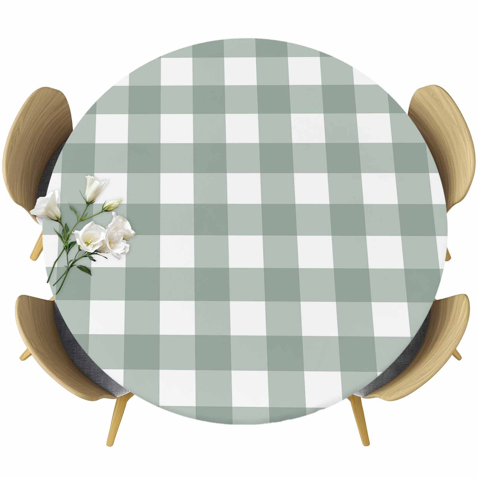 Green Farmhouse Table Cloth, Round Fitted Tablecloths with Elastic Edge ...