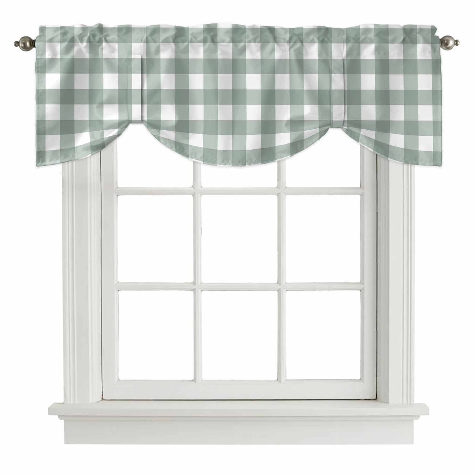 Green Farmhouse Tie Up Valance Curtains for Windows, Kitchen Curtains ...