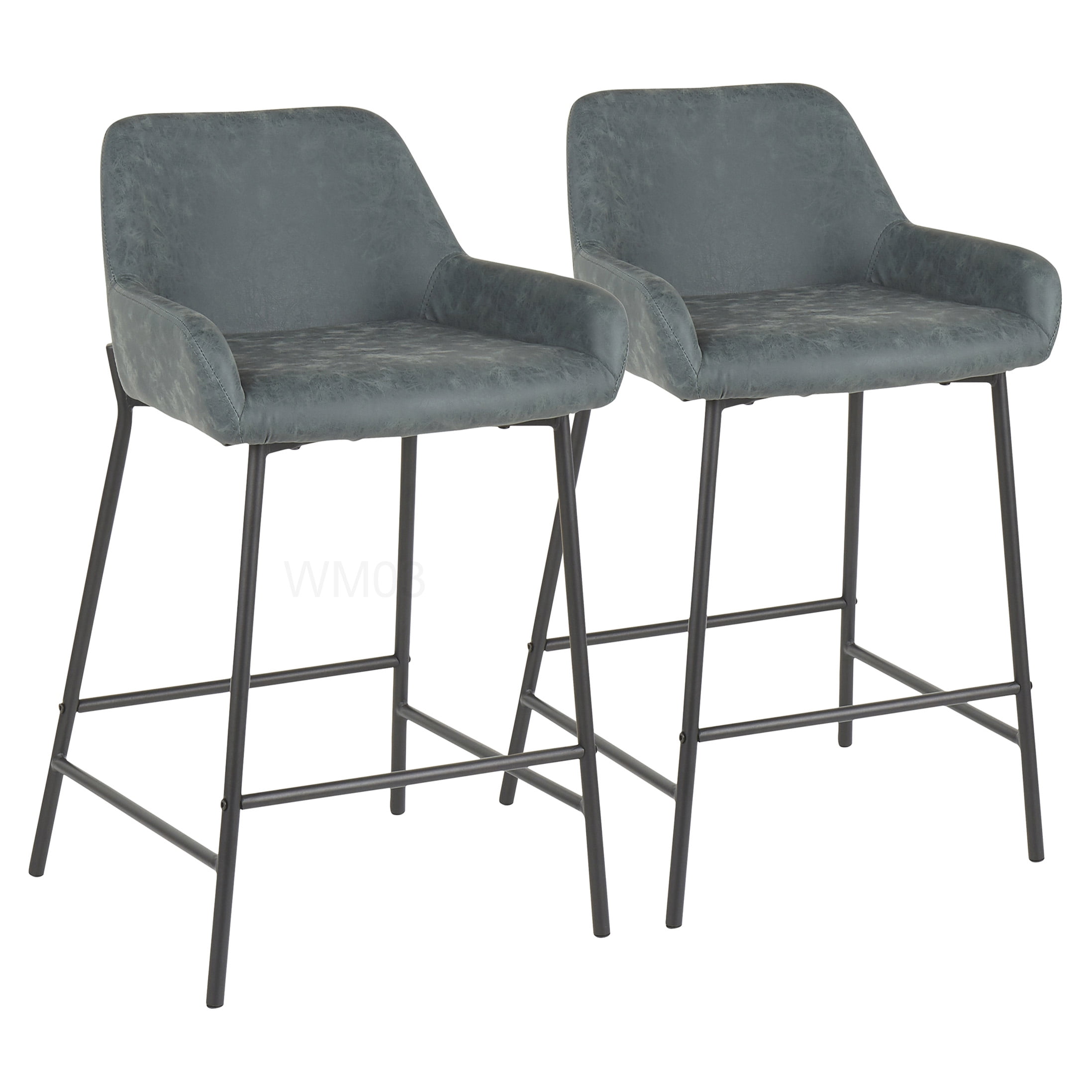Green Faux Leather Counter Stools Set of 2 with Black Metal Frame ...