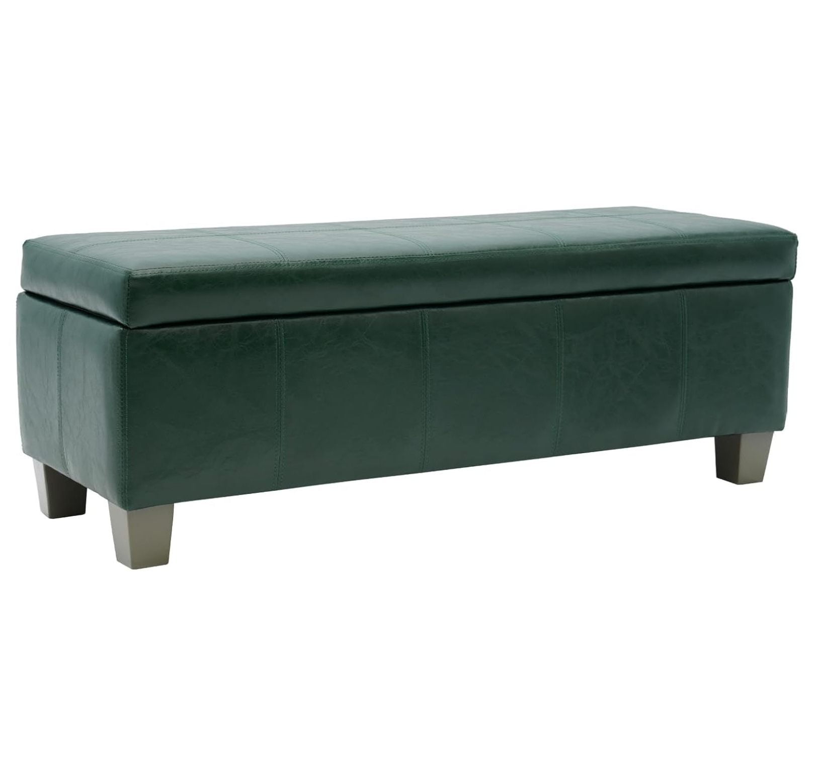 Green Faux Leather Ottoman with Storage, Rectangular Extra Long Storage ...