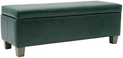 Green Faux Leather Ottoman with Storage, Rectangular Extra Long Storage ...