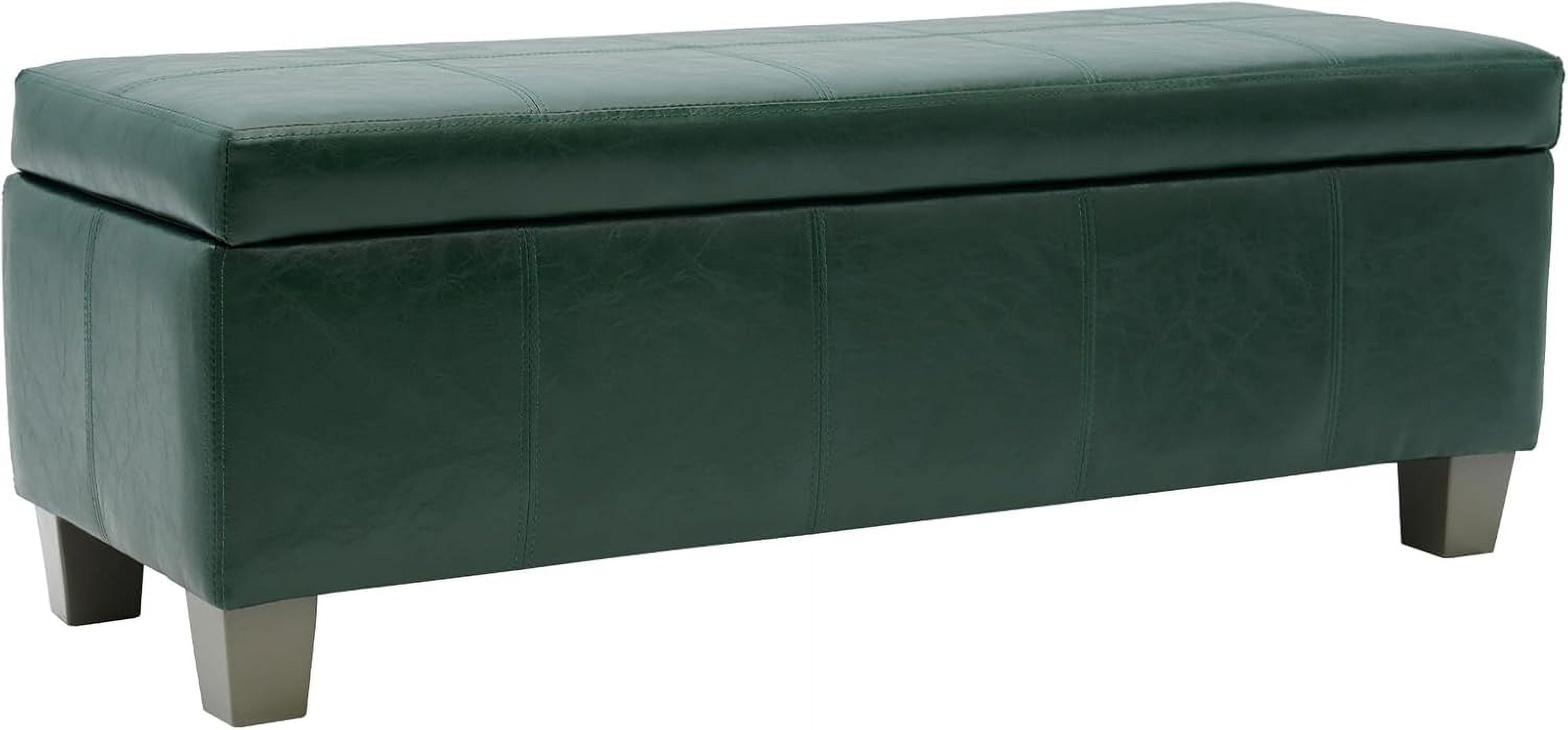 Green Faux Leather Ottoman with Storage, Rectangular Extra Long Storage ...