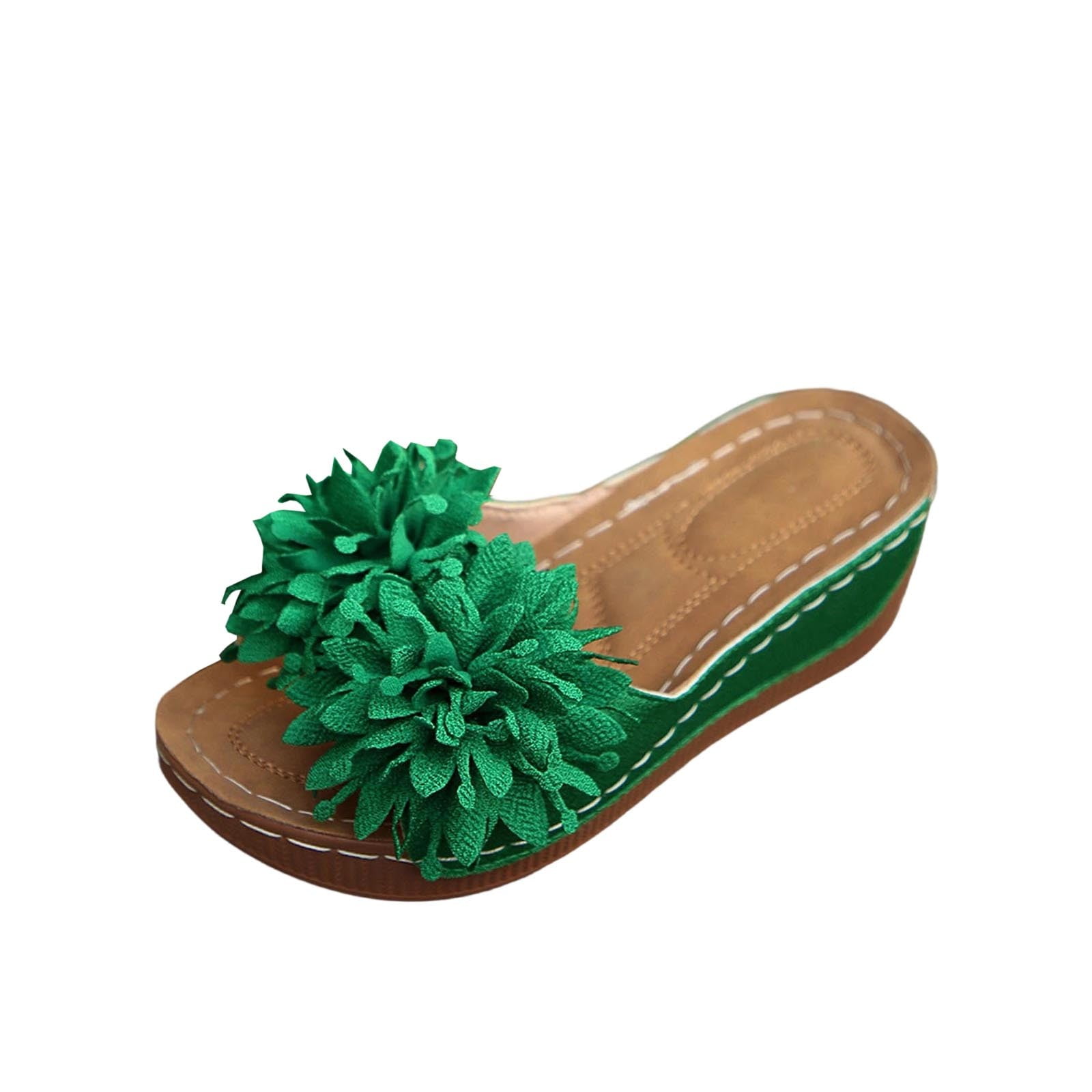 Green Female Casual Slippers Fish Mouth Thick Sole Wedge Heel Summer ...