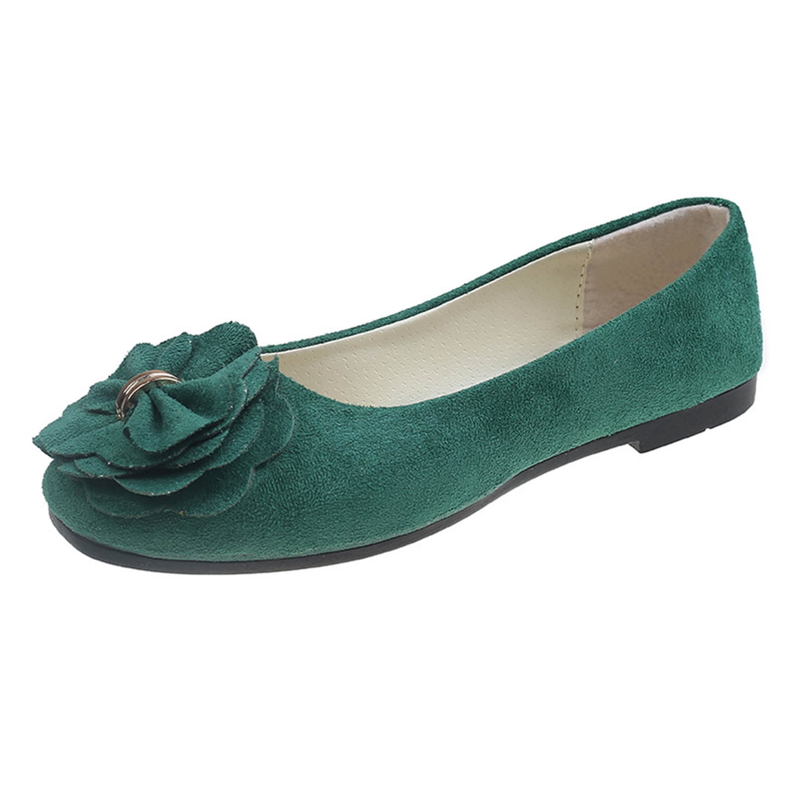 Green Female Comfortable Flat Shoes With Bow Embellishment And Floral