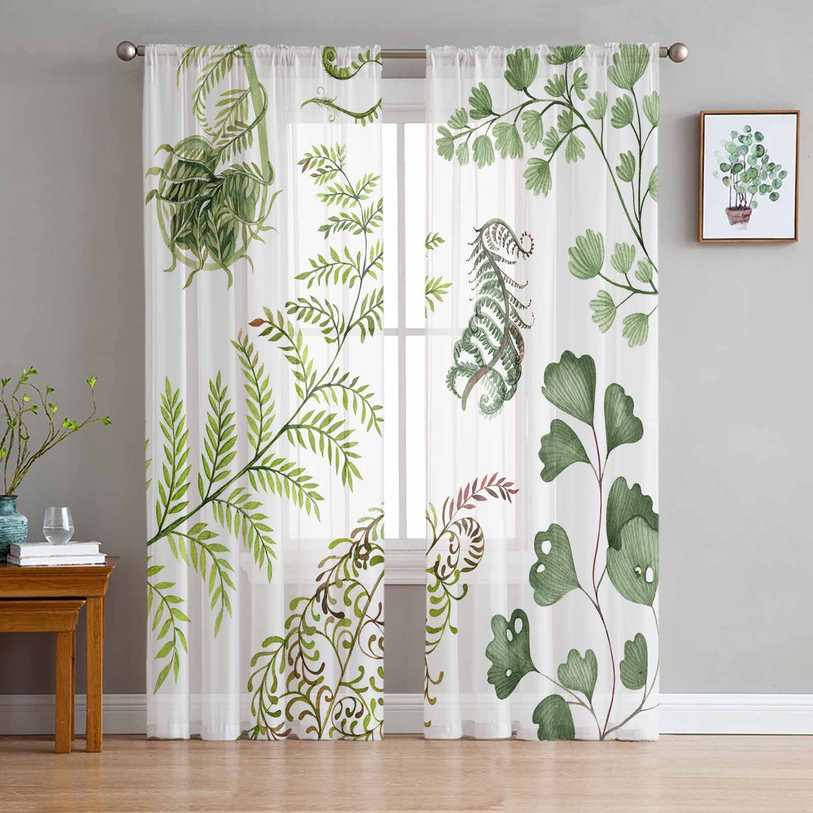 Green Fern Texture Triangle Tulle Sheer Window Curtains For Living Room ...