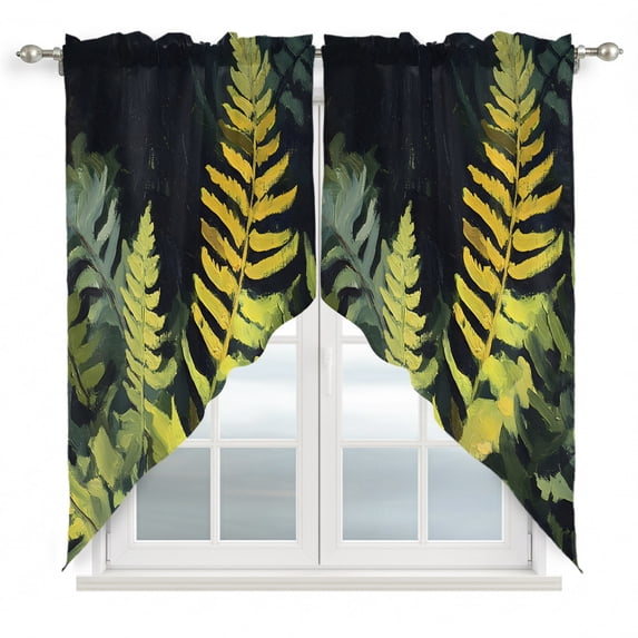 Green Ferns Swag Curtain Valance for Window 2 Panels Spring Retro Leaf ...