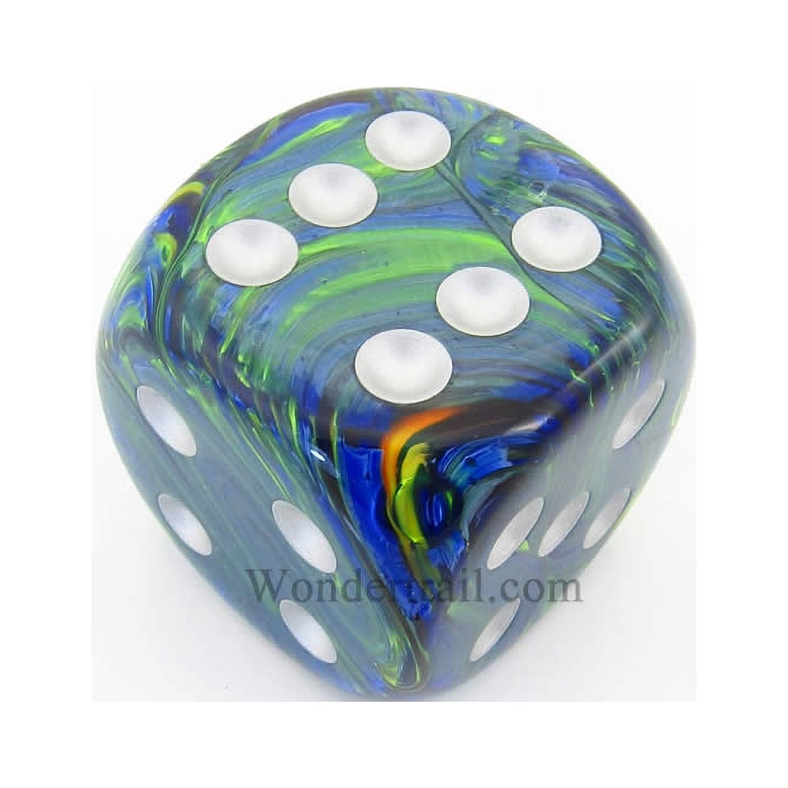 Green Festive Die with Silver Pips D6 50mm (1.97in) Pack of 1 Chessex ...