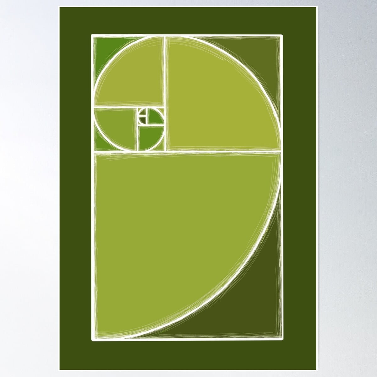 Green Fibonacci Spiral Golden Ratio Poster Wall Art, Modern Wall Decor ...