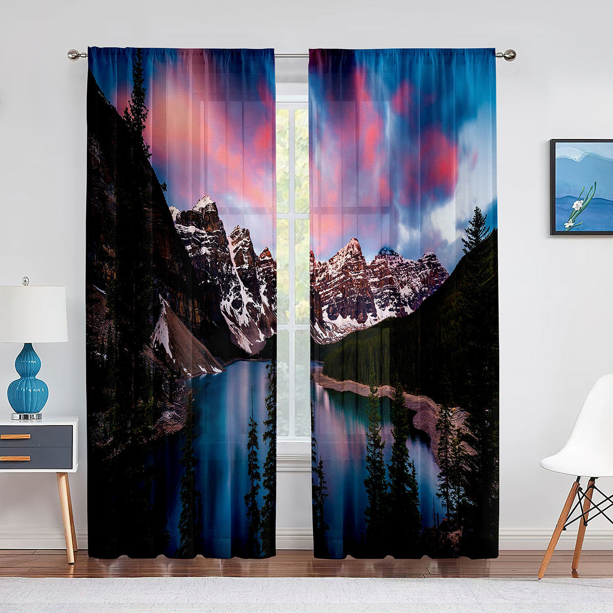 Green Field Landscape Rock St Sunset Sheer Curtain Living Room Bedroom ...