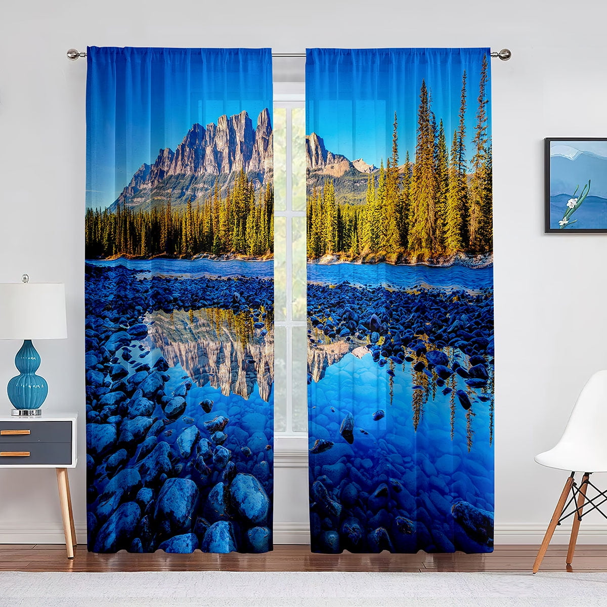 Green Field Landscape Rock St Sunset Sheer Curtain Living Room Bedroom ...