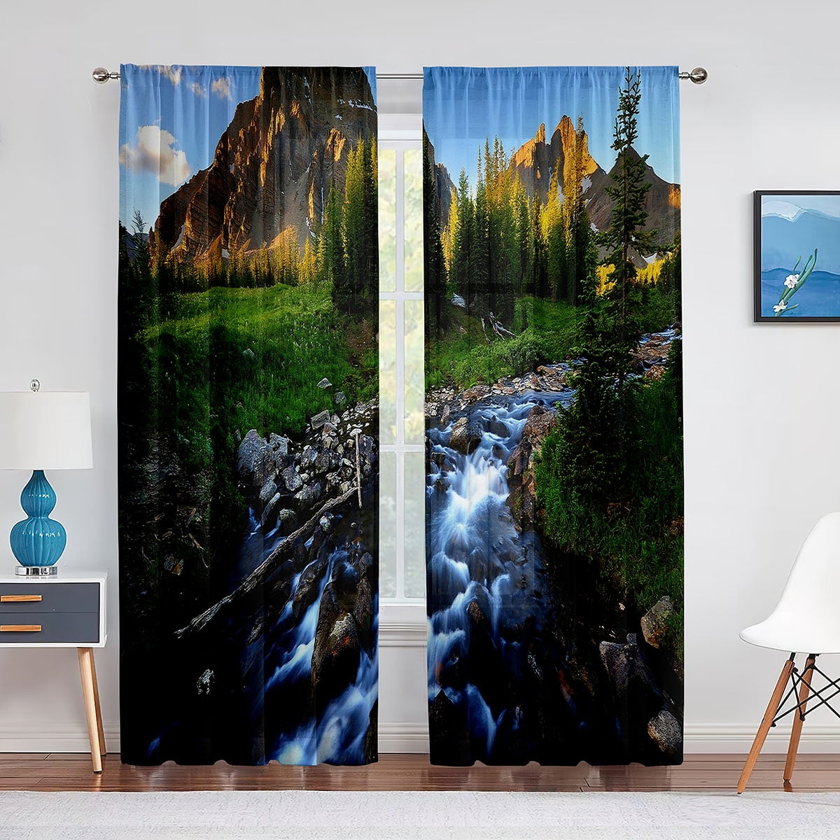 Green Field Landscape Rock St Sunset Sheer Curtain Living Room Bedroom ...