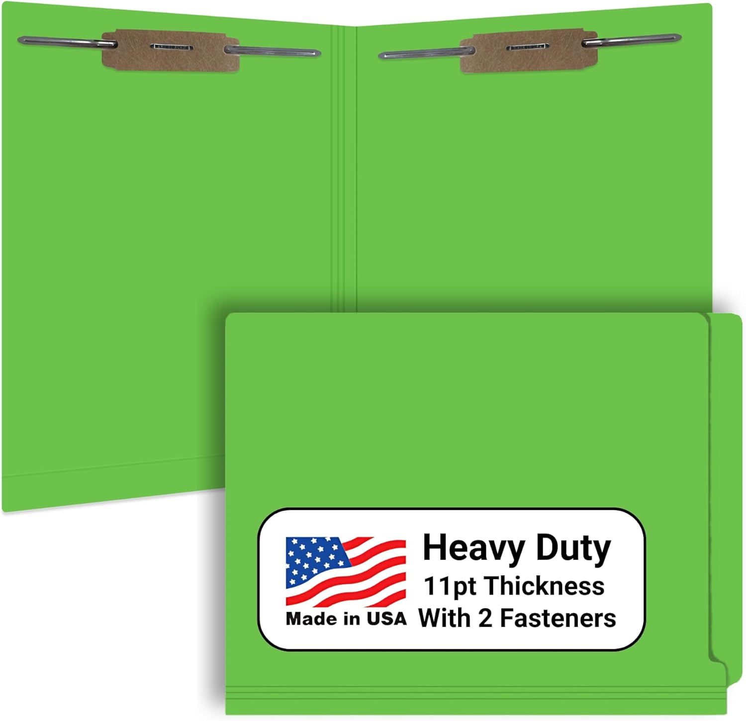 Green File Folders, Made, , Two 2" Bonded Fasteners, Durable 11pt ...