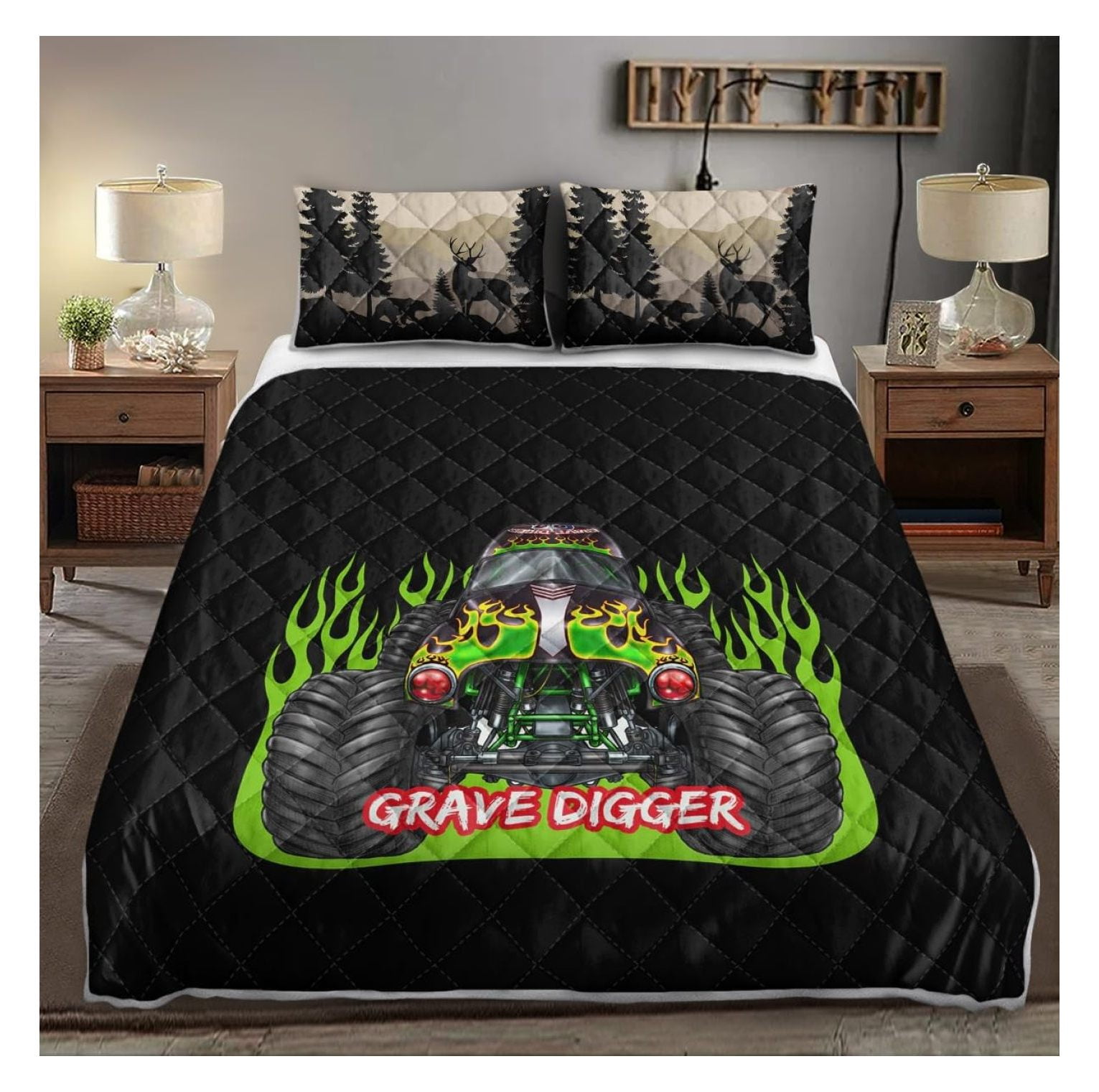 Green Fire Tractor Comforter Set 3 Piece King Size with 2 Pillowcases ...