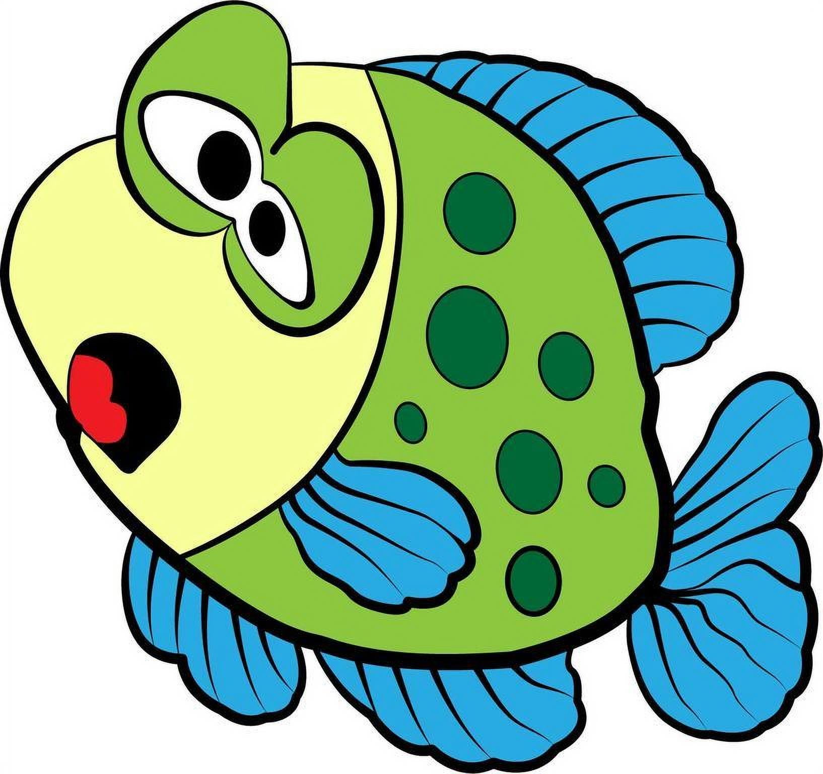 Green Fish Cute Cheerful Happy Colored Cartoon Character Wall Art ...