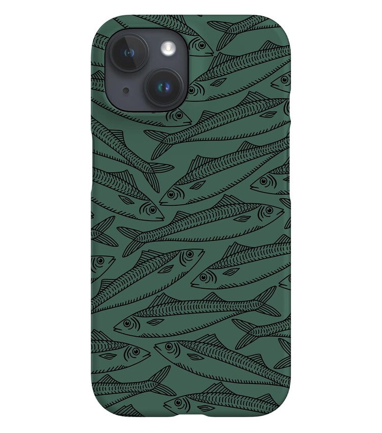 Green Fish Line Art Phone Case for iPhone 11 to 17 An Abstract Sea ...