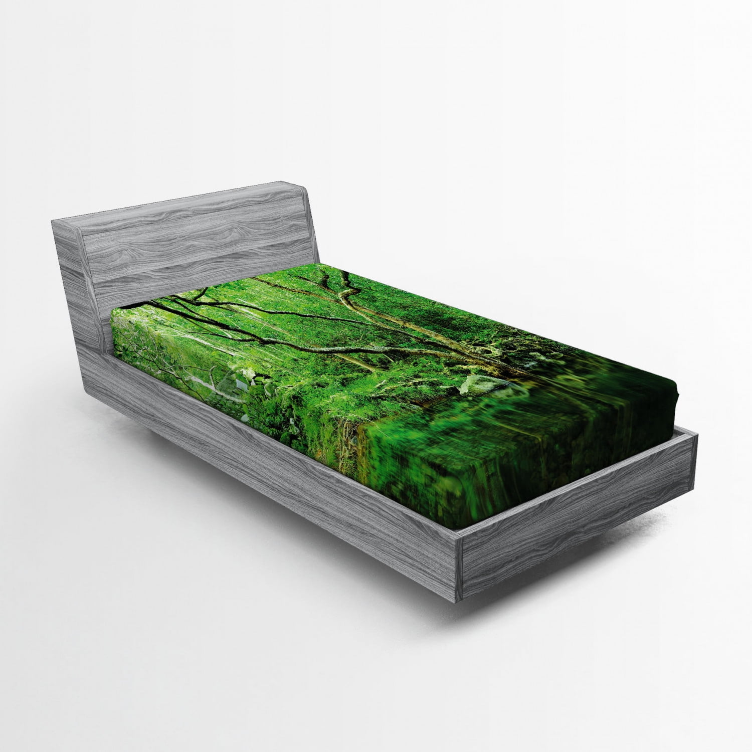 Green Fitted Sheet, Forest Moss Leaves Nature Themed Isolated Jungle ...