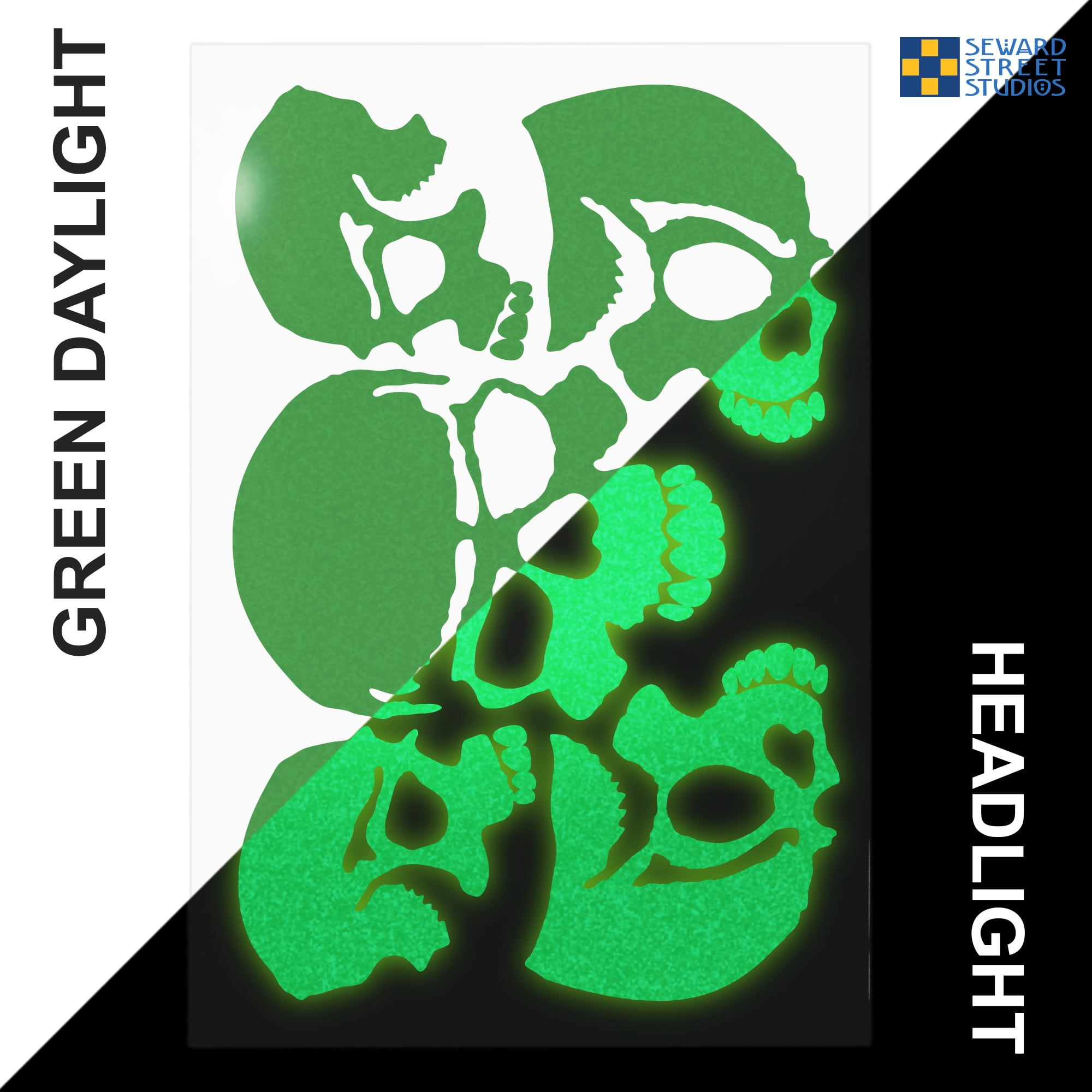 Green Five Skulls Reflective Decal Set, 5 Skulls Motorcycle Helmet ...